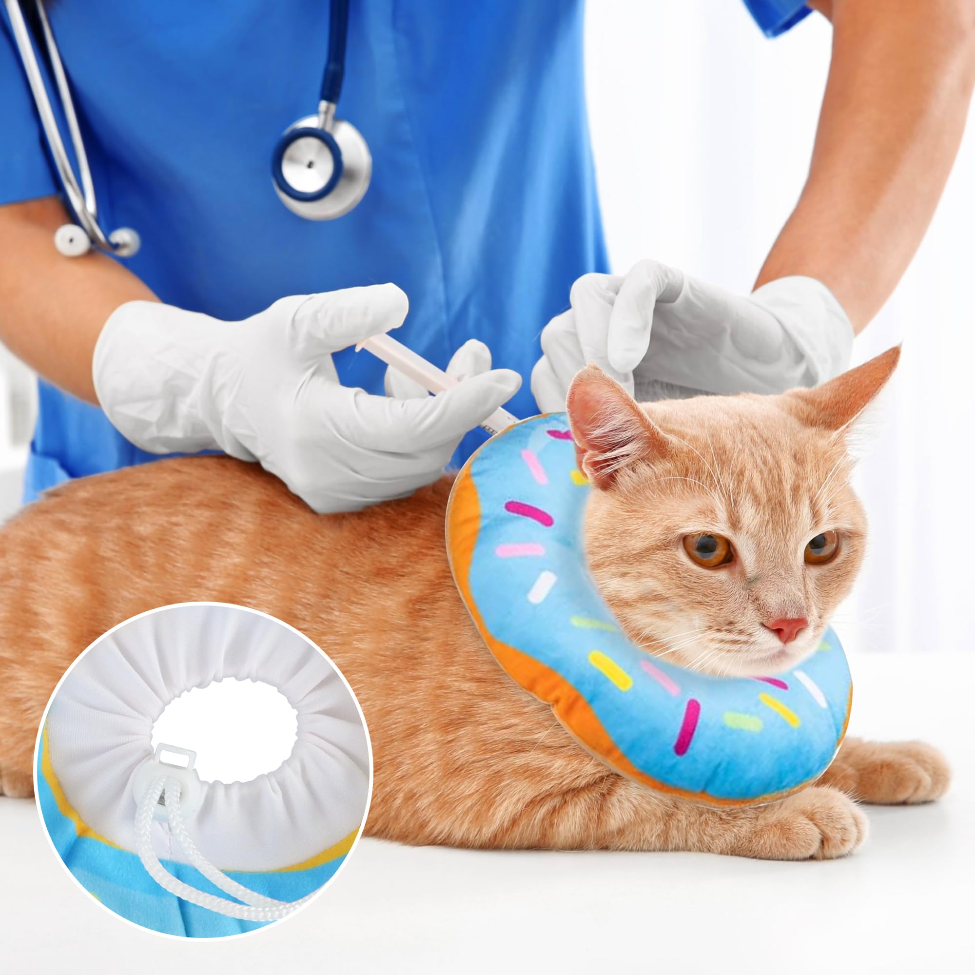 Cat Cone Collar Soft, Adjustable Plush Comfort Pet Elizabeth Circle Soft Cone for Cats Donut Cute Cat Recovery Collar for Cats Small Pet After Surgery Stop Licking Comfortable Cat Cones (M, Blue)