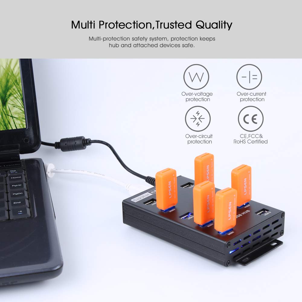 Sipolar-USB Hub- 10 Ports USB Data Hub-Industrial USB Powered Hub - USB 2.0 Hub for Mining, Bitcoin Miner