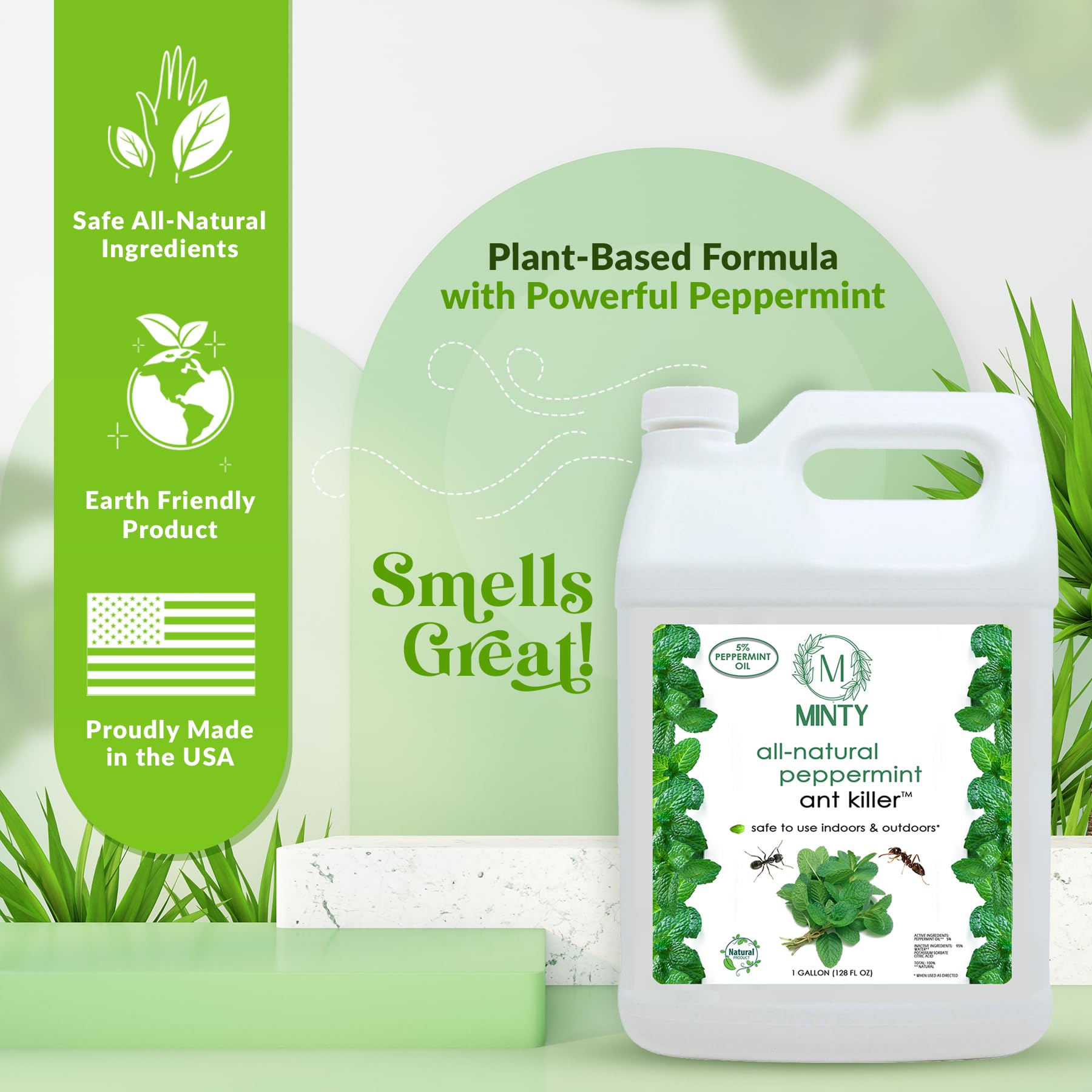 Minty Ant Killer - Natural 5% Peppermint Essential Oil Spray for Bugs, Ants and Insects - Safe for Indoor & Outdoor Use Repellent Spray 128 Fl Oz Gallon Trigger Sprayer