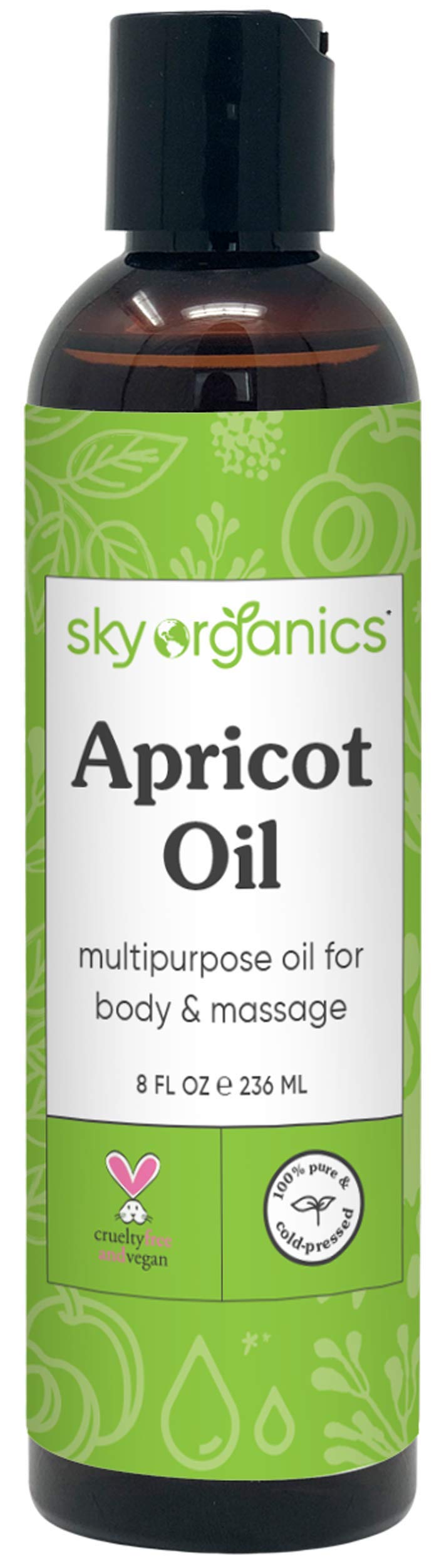 Sky Organics Apricot Oil for Body, 100% Pure & Cold-Pressed to Moisturize, Soften & Nourish, 8 fl. Oz