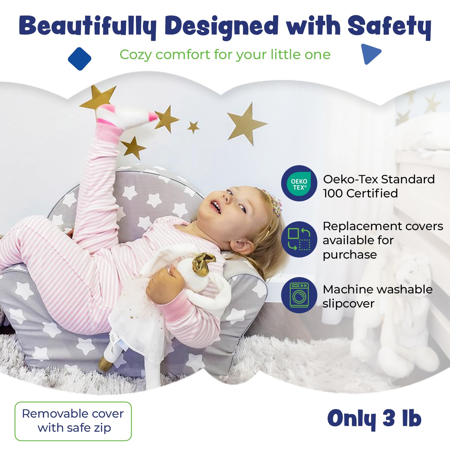 Delsit Kids Couch for Toddlers - Comfy Armchair for Children, Lightweight Foam Sofa and Reading Chair with Removable Cover, Made in Europe