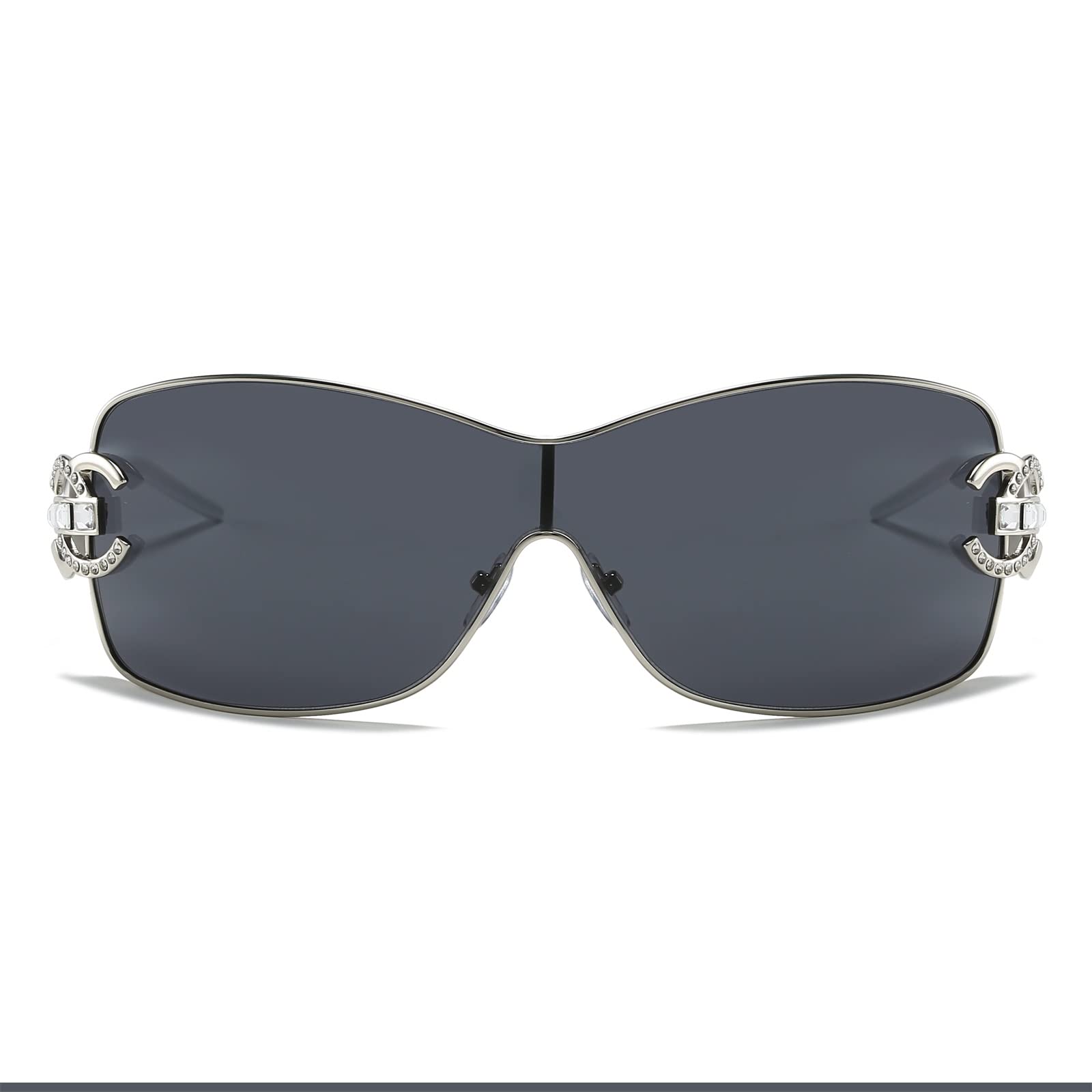 Alterancy Y2K Sunglasses for Women Men Fashion Wrap Around Sun Glasses Shield Rimless Gradient Lens Womens Eyewear Brown