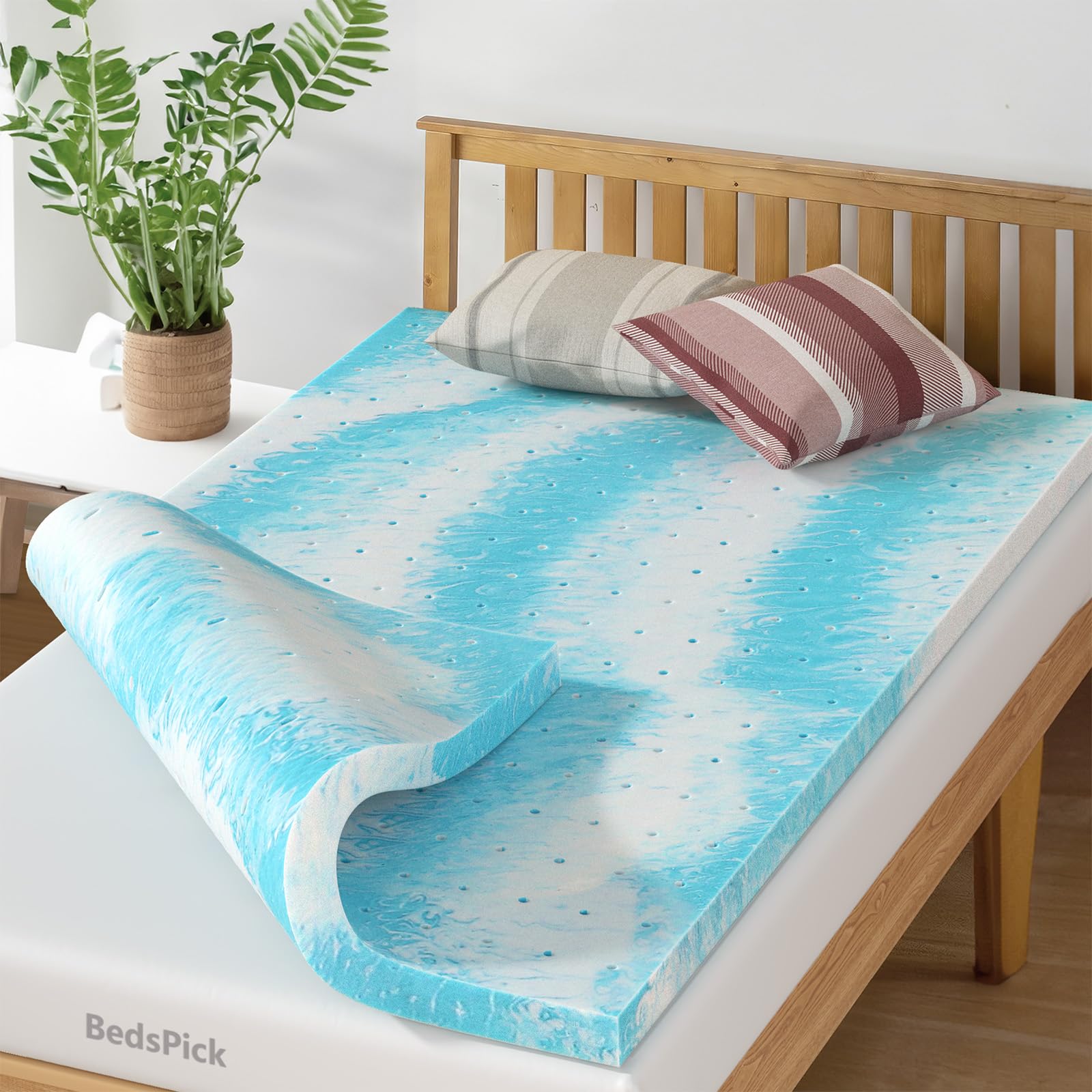 BedsPick Twin Memory Foam 2" Mattress Topper, Gel Infused, Plush, Breathable, CertiPUR-US, Oeko-Tex Standard 100