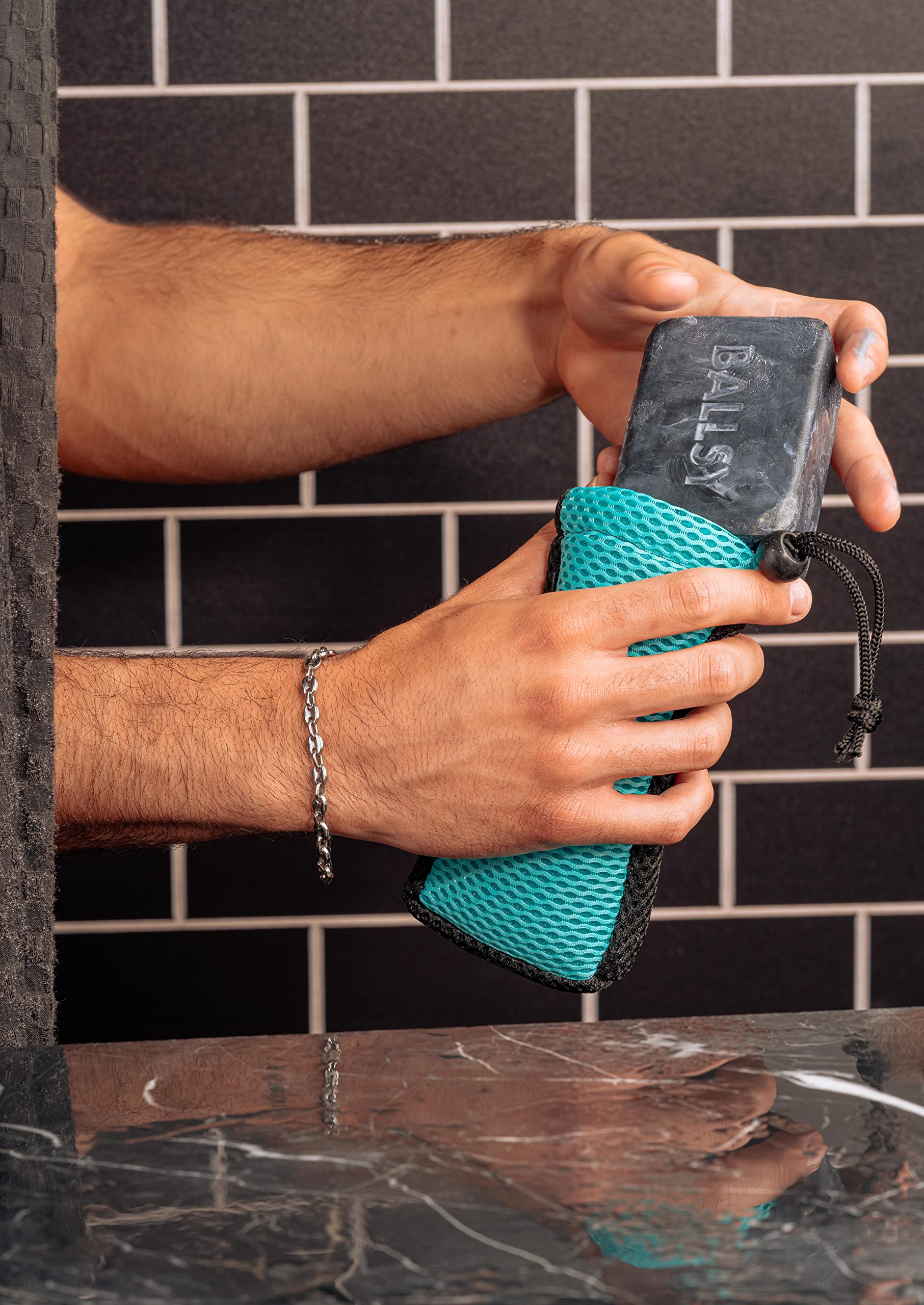 Ballsy Sud Sack Soap Pouch, Exfoliating Sponge for Baths and Showers - Compatible with Duke Cannon & Related Bars, Blue