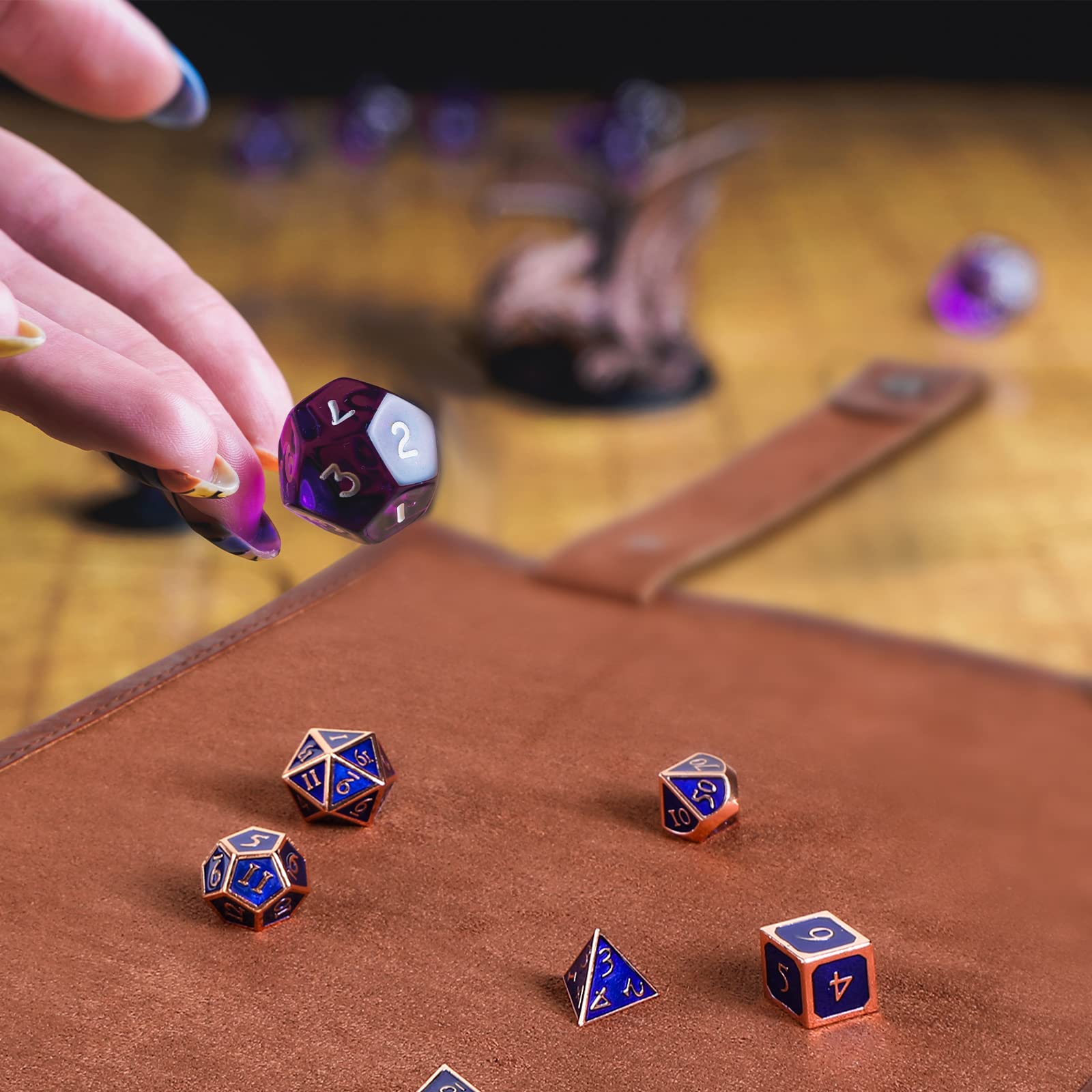 Civaner Dice Mat Tray Rolling Mat with Zipper PU Leather Folding Scroll Dice Bag Dice Holder Dice Table Christmas Game Accessories(Brown, Black)