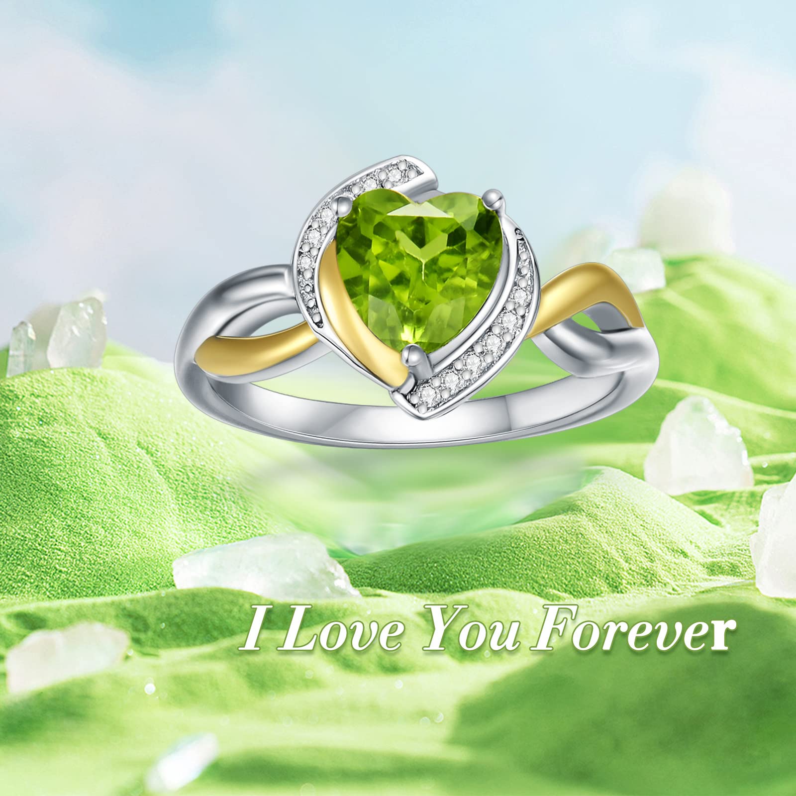 Althum 7MM Genuine Peridot Ring 925 Sterling Silver Heart Shaped Green Peridot Engagement Ring for Women (Size 6)