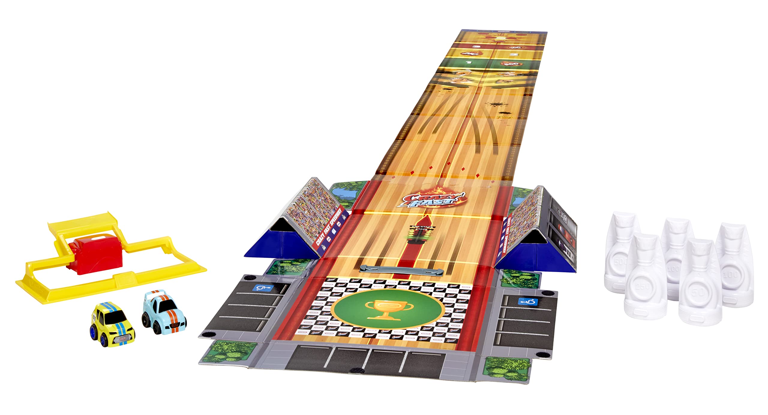 Little Tikes, My First Cars, Crazy Fast 3-in-1 Rollin’ Bowlin’ Racin’ Playset with 2 Exclusive Pullback Toy Car Vehicles, Goes up to 50ft!