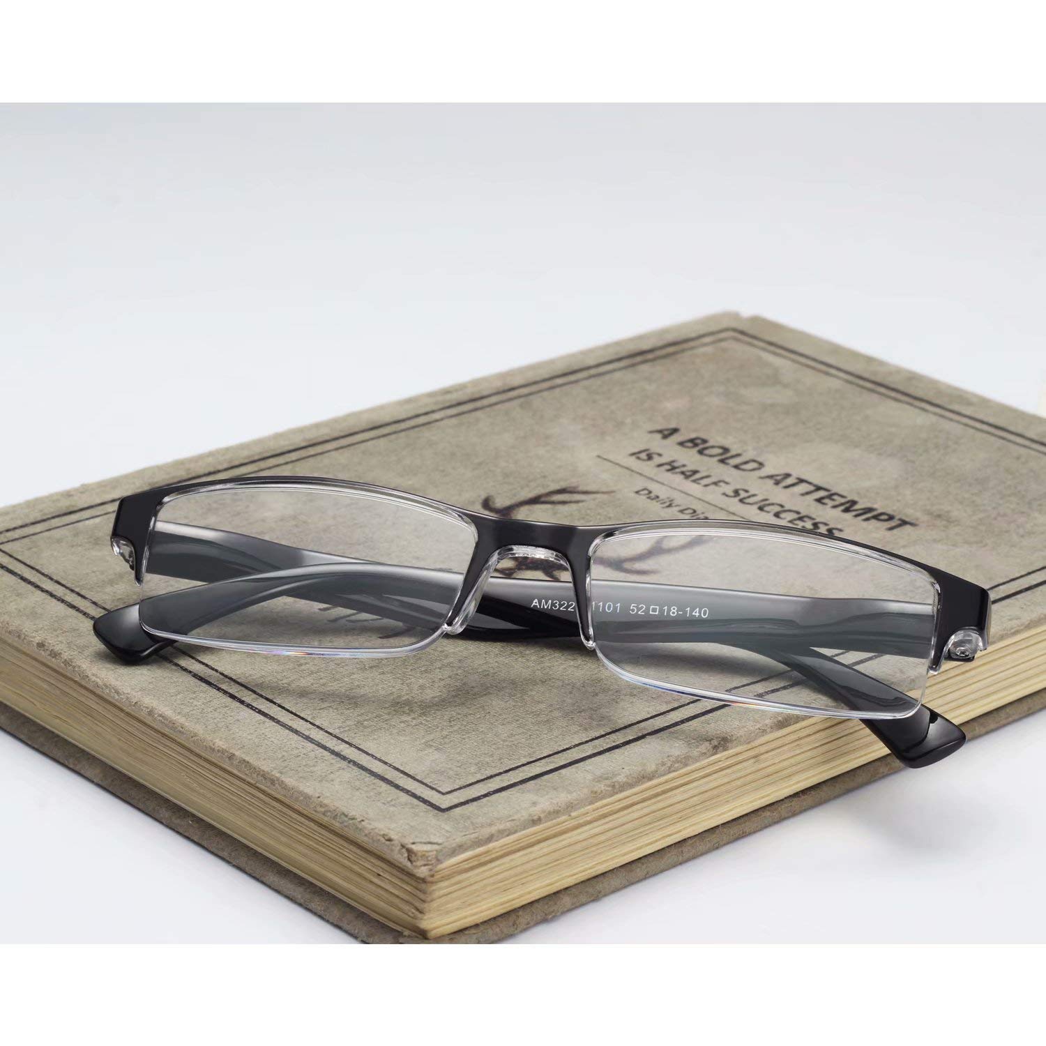 Amorays Reading Glasses with Spring Hinge Uni-lens Readers for Men and Women 3221 Black 2.50