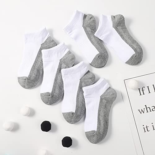 Auranso Boys Socks Kids Girls Athletic Ankle Half Cushion Low Cut Socks 6 Paris White Grey 7-10 Years