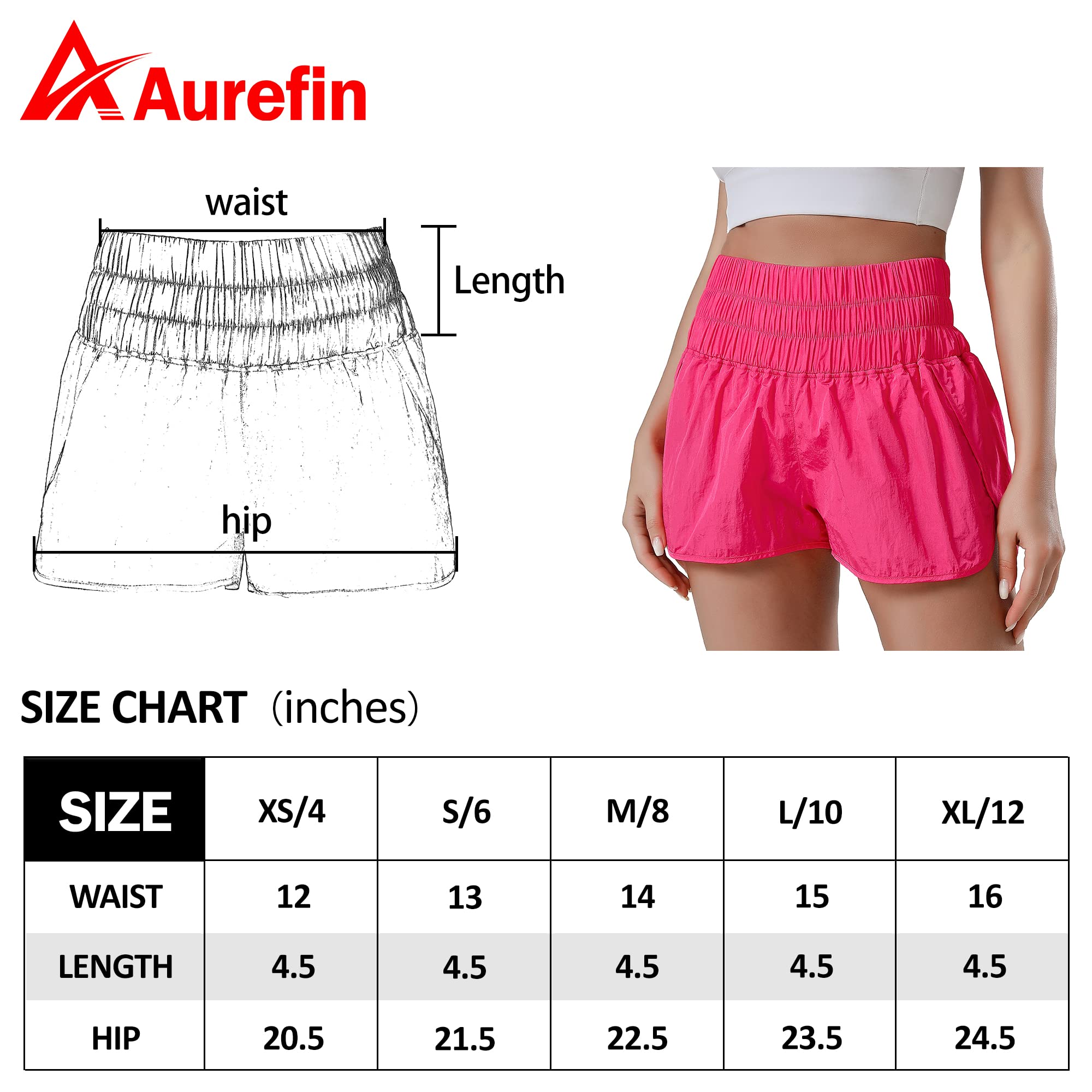 Aurefin High Waisted Athletic Shorts for Women,Womens Running Shorts with Mesh Liner Quick Dry Casual Workout Active Shorts HOT Pink/M