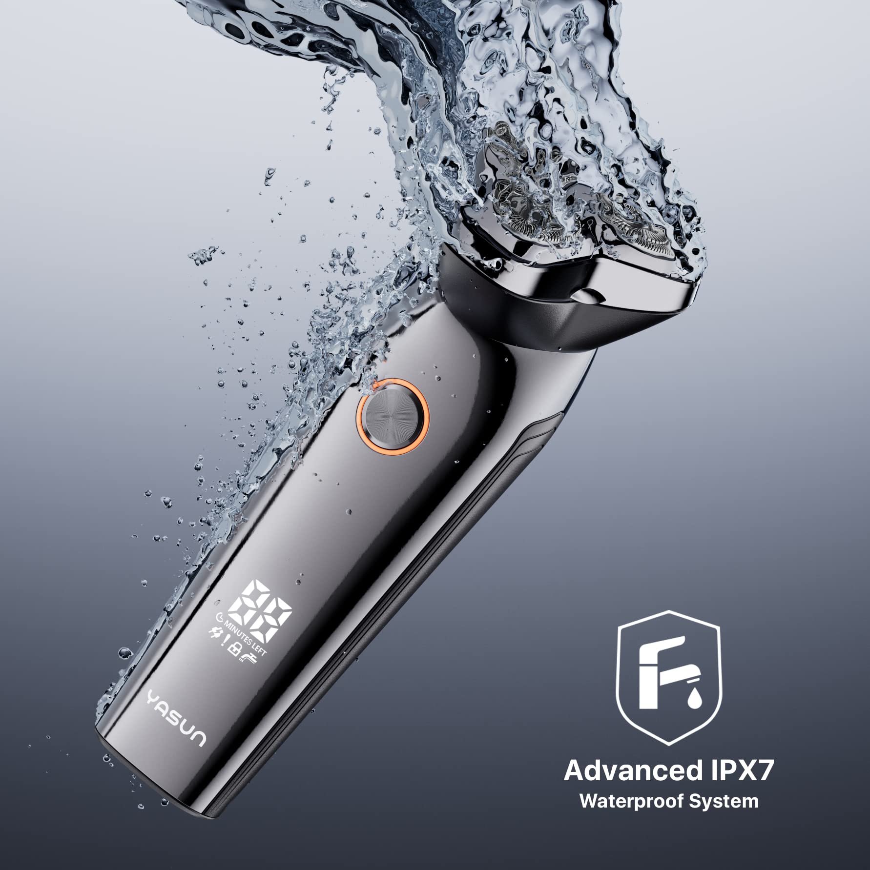 Electric Razor for Men, YASUN Men's Rotary Shaver, Wet/Dry IPX7 Waterproof Electric Shavers for Men with Pop-up Beard Trimmer, Cordless Rechargeable Mens Razor - YS3900 Chrome