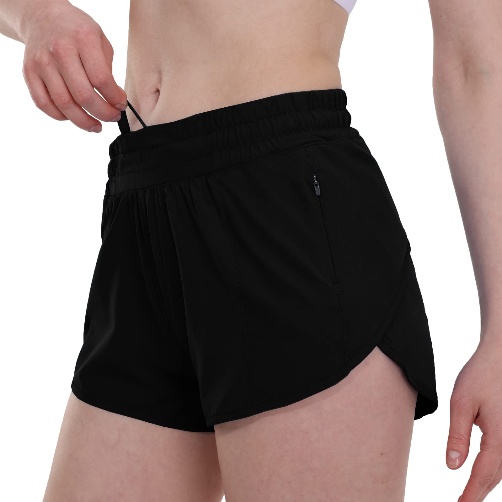 Aurefin Running Shorts for Women,Lightweight Athletic Shorts with Mesh Liner and Zip Pocket Quick Dry Workout Sports Shorts Black/Small