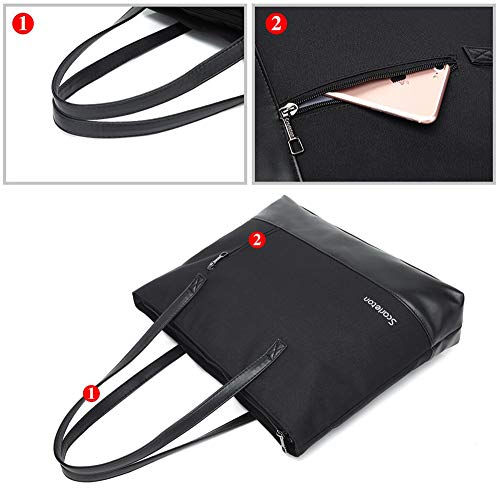 Scarleton Water Resistant Tote Bag for Women, Multi Pocket Diaper Bag, Multipurpose Casual Bag and Laptop Bag, H205501, Black