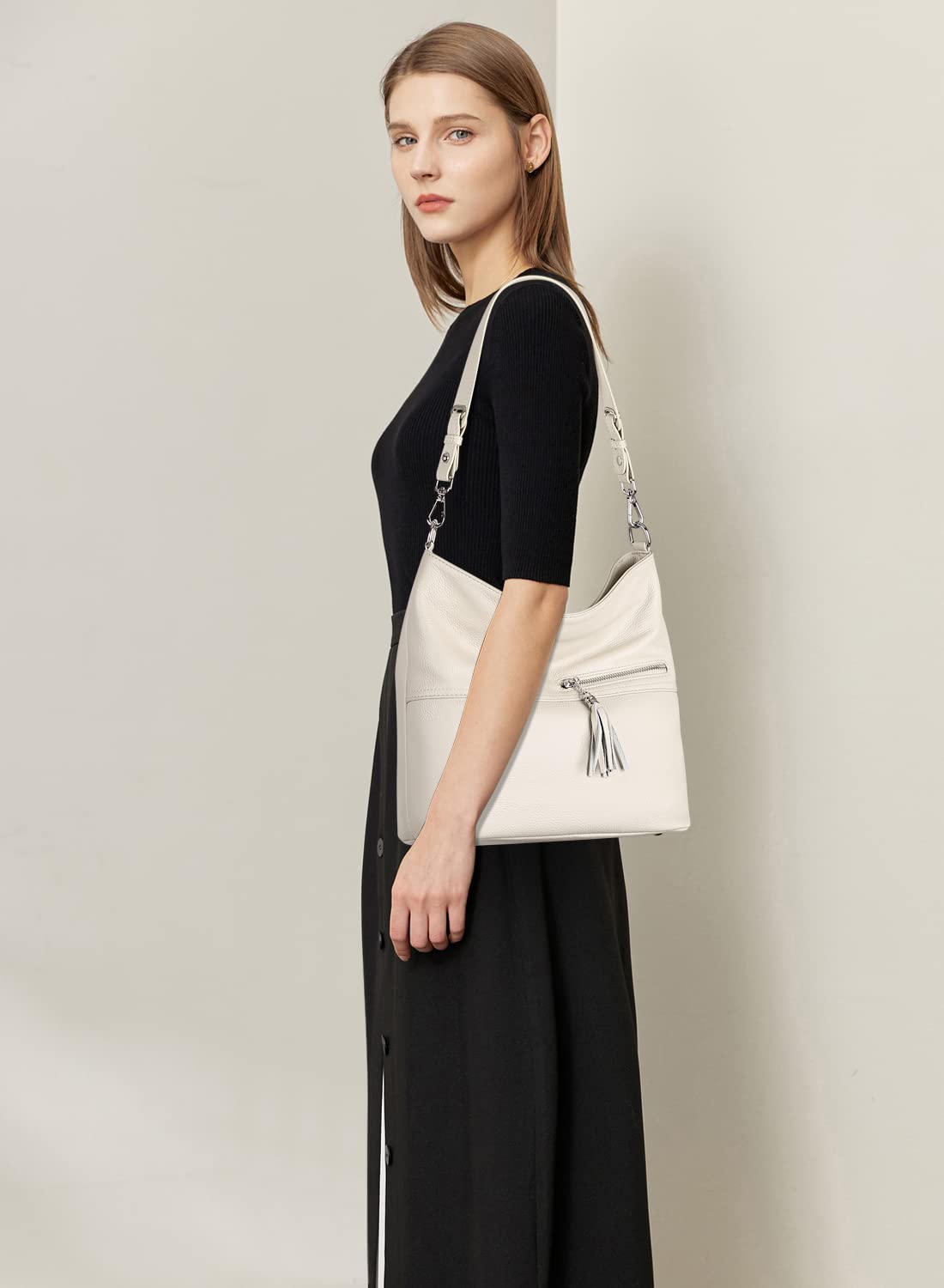 ALTOSY Women Leather Purses and Handbags Genuine Leather Shoulder Bag for Women Ladies Crossbody Purses Medium （S103 Light Grey）
