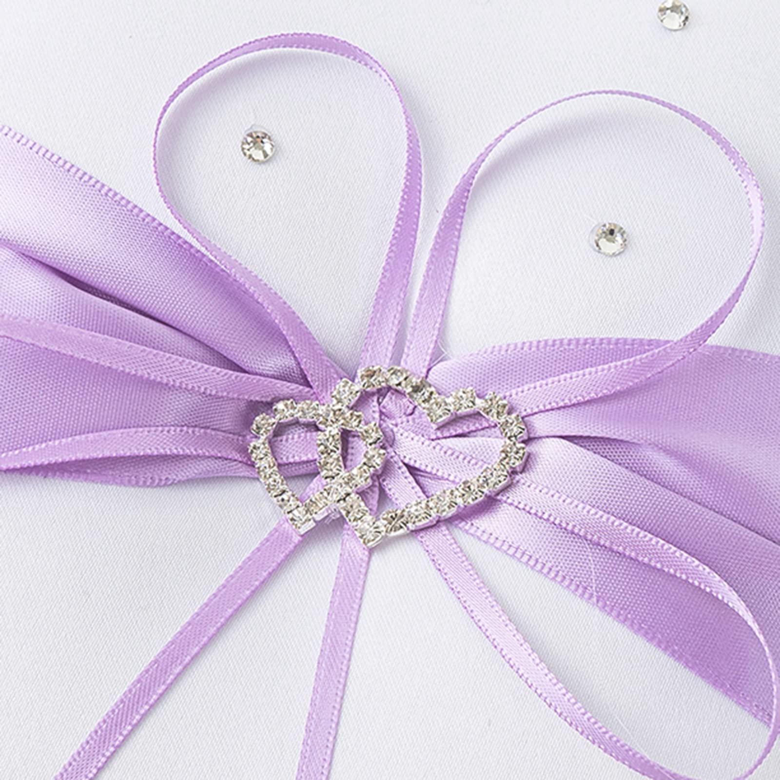 ARKSU 5pcs Wedding Sets Flower Girl Basket + Ring Bearer Pillow + Guest Book with Pen + Pen Set Holder + Bride Garter, Double Heart Rhinestone Decor for Rustic Bridal Shower-Lavender