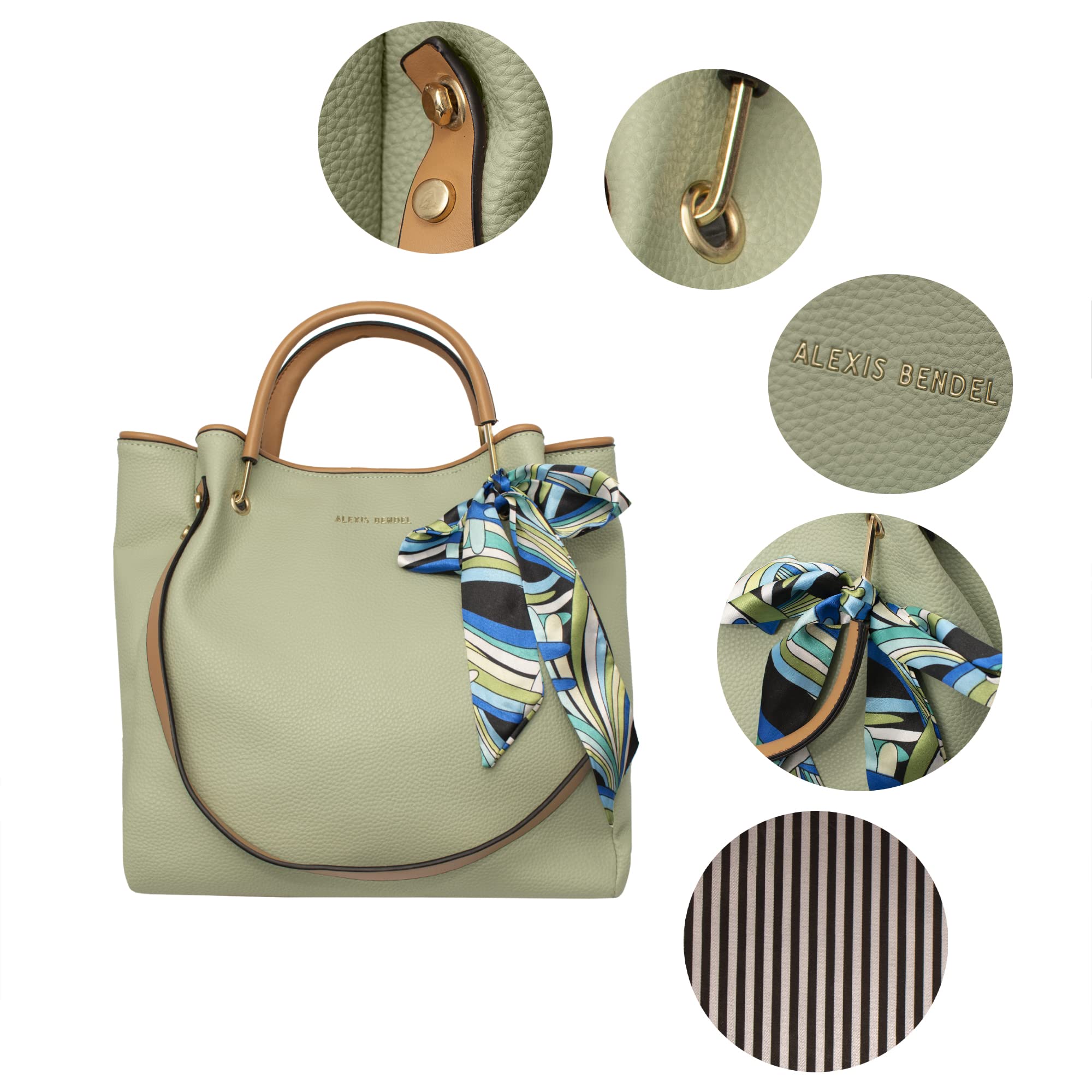 Alexis Bendel Women’s Vegan Leather Multi-style Shopper Tote Handbag W/Scarves