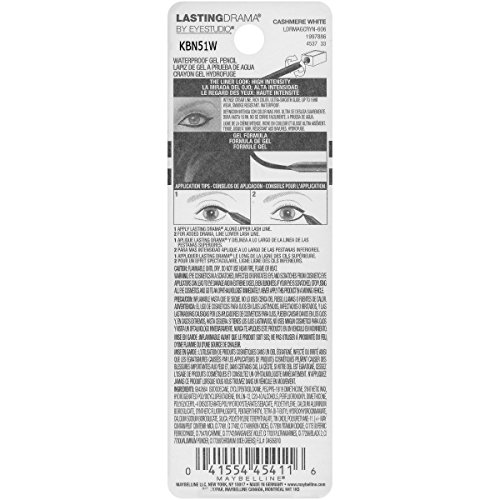 Maybelline New York Eyestudio Lasting Drama Waterproof Gel Eye Pencil, Cashmere White, 0.04 Ounce