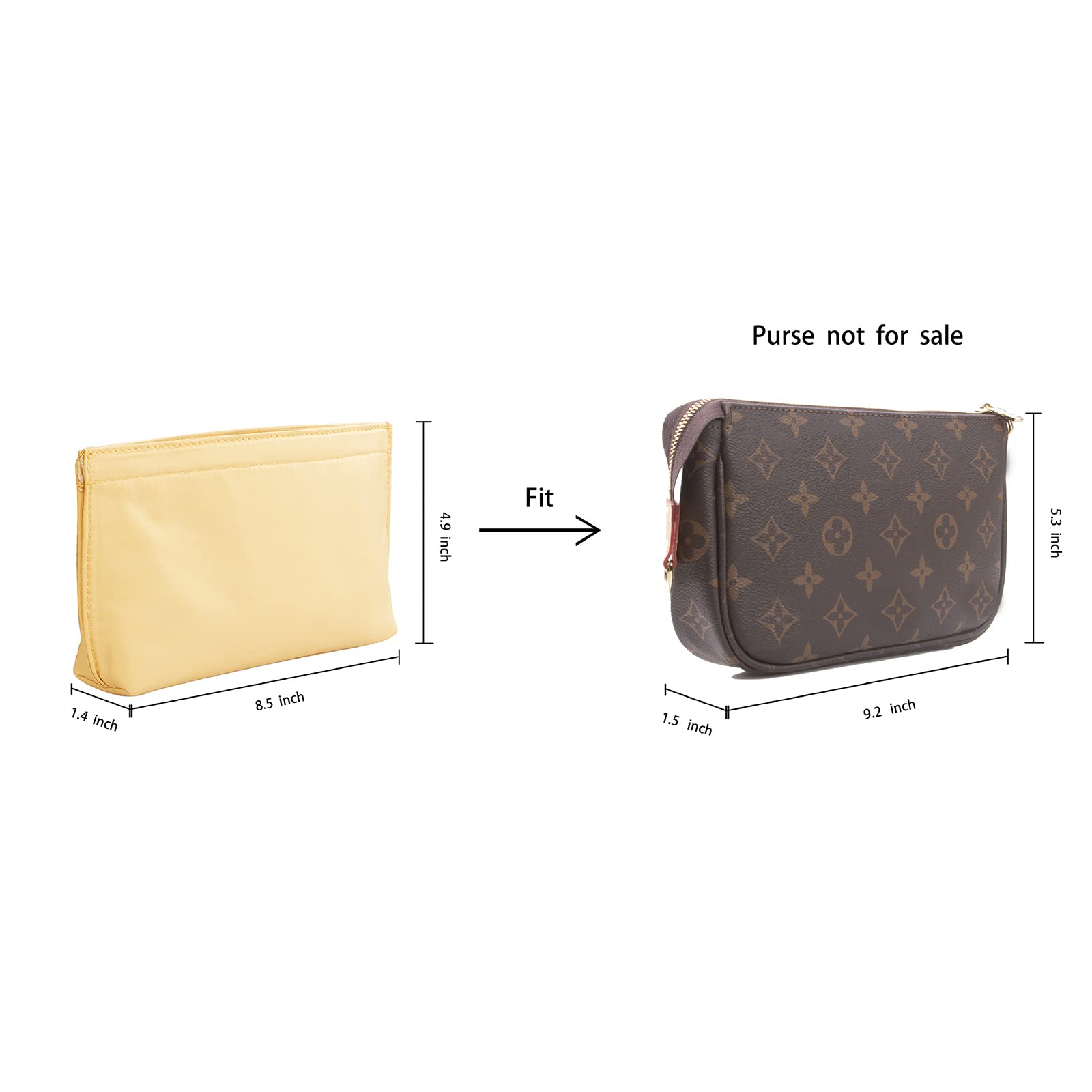 ALUCKY Purse Organizer Insert, Premium Nylon Bag organizer with zipper, Bag in bag Liner Shaper Compatible for L-V Pochette Accessory khaki