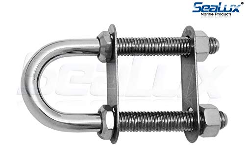 SeaLux Marine Boat Bow Eye Stern Eye U Bolt Tie Down 3/8" Stock, 4" Overall Length, 2-1/2" Thread Length with Hex Nuts and washers-SL878805849