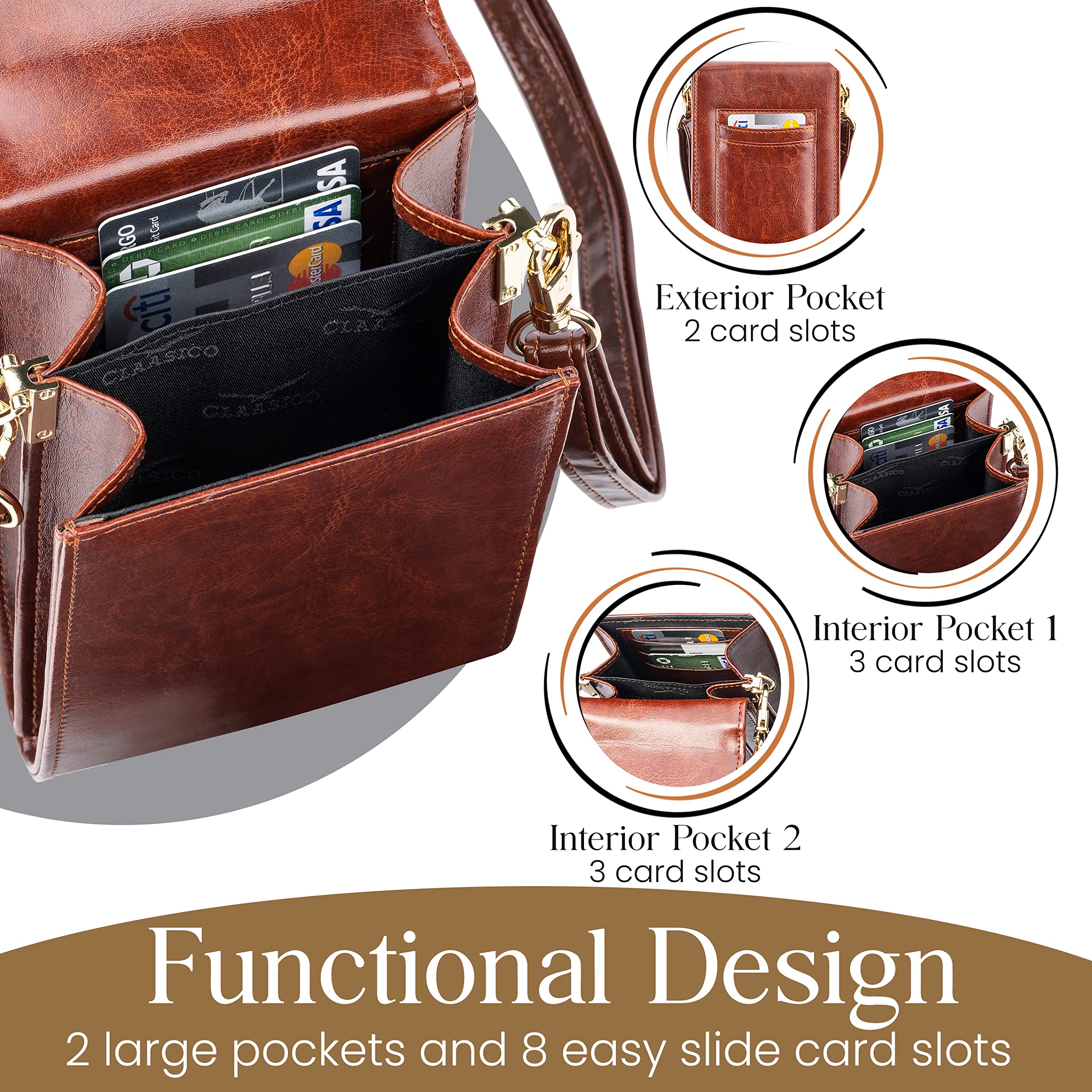 Classico Small Crossbody Phone Purse for Women - Crossbody Bag Wallet for Phone, Cards, Accessories (Small, Black)