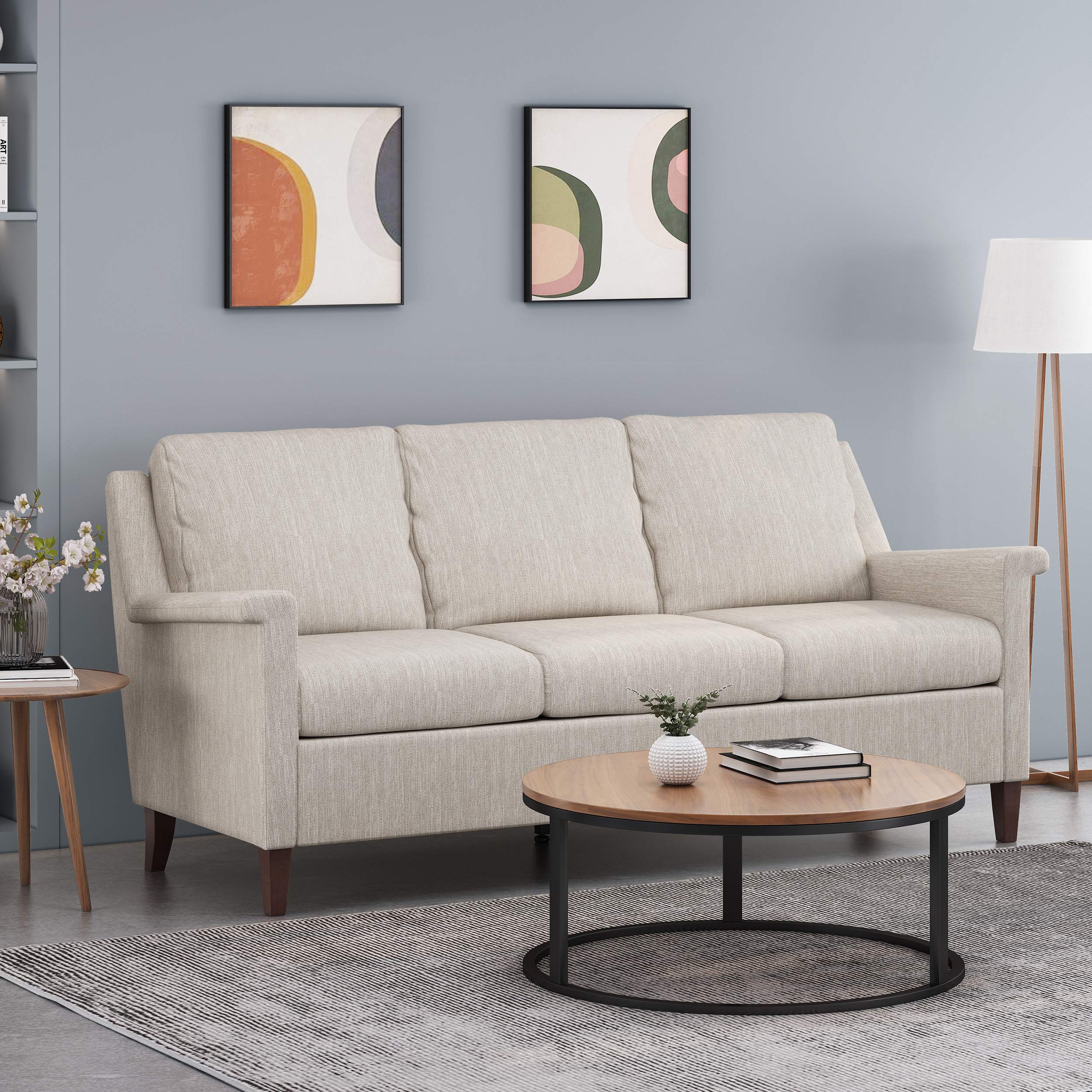 Christopher Knight Home Dupont Contemporary 3 Seater Fabric Sofa, Beige and Espresso