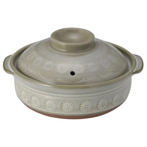 Banko Ware Ginpo Earthenware Pot (Deep Pot), No. 7, For 1-2 People, Hanamishima 21071