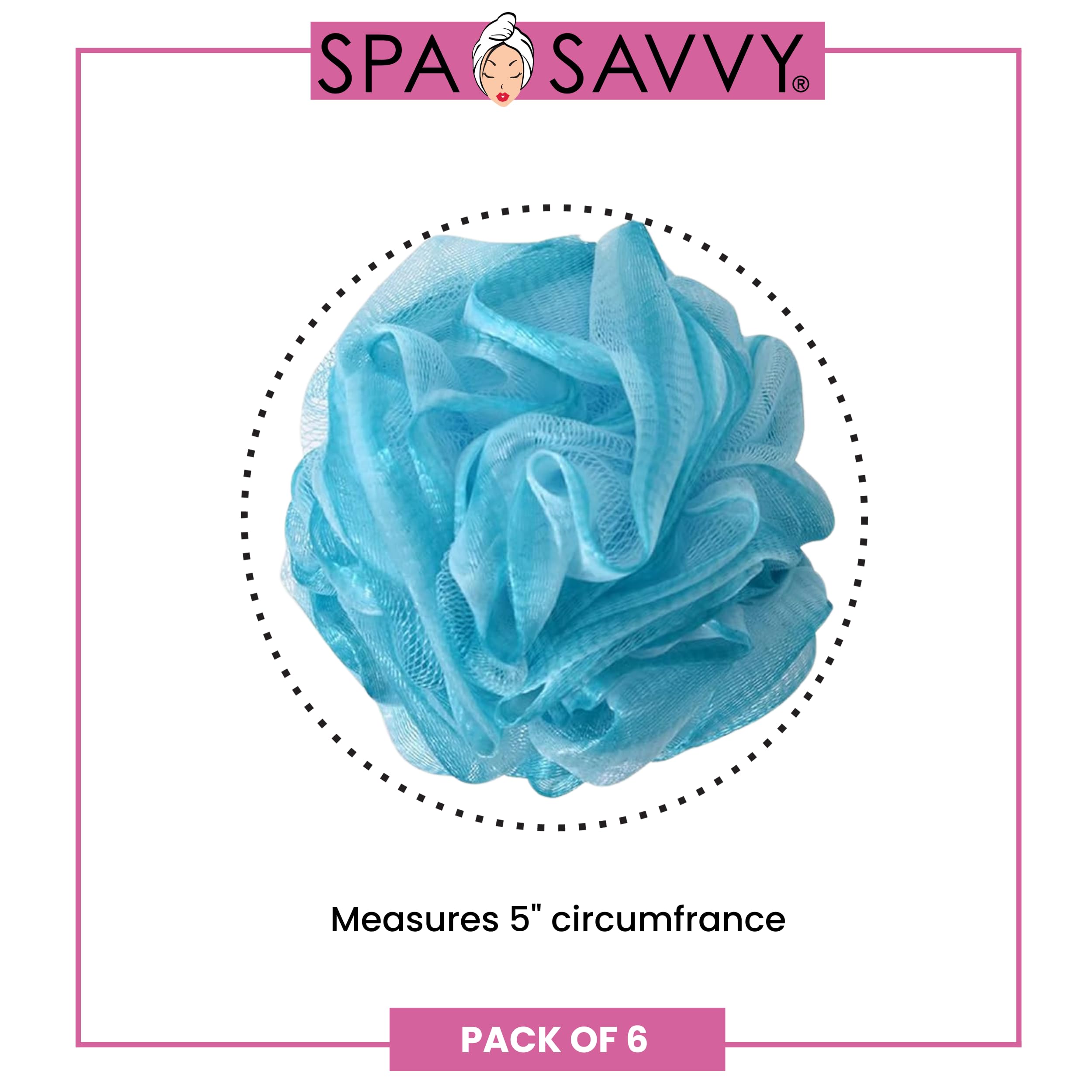 Spa Savvy Bath Loofah Set, Pack of 6 Shower Body Sponges with Suction Cups for Men and Women, Exfoliating Pouf Bath Accessories, Multicolor