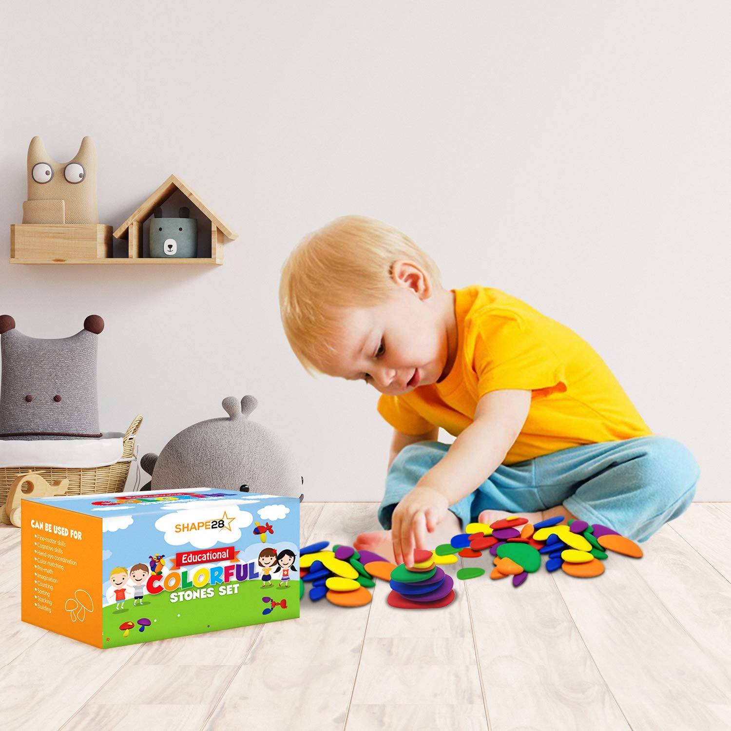 Colorful Educational Stones Stacking and Sorting Stone Set with Activity Cards Colorful Set with Storage Case 70pcs Educational Toy for Kids Great for Preschool Learning Toy for School and Home
