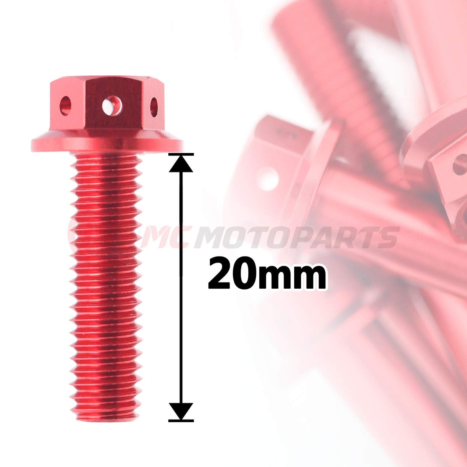 MC MOTOPARTS Pre-drilled CNC Race Spec Bolts M6 x 20mm Flanged HEX Head Screws 10 pcs (Red)