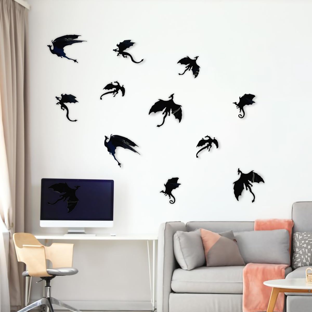 MEFOSS 14 PCS 3D Dragon Wall Decals Creative Dragon PVC Wall Stickers Self-Adhesive Dragon Wall Art Decor for Kids Room Playroom Classroom Holiday Decoration
