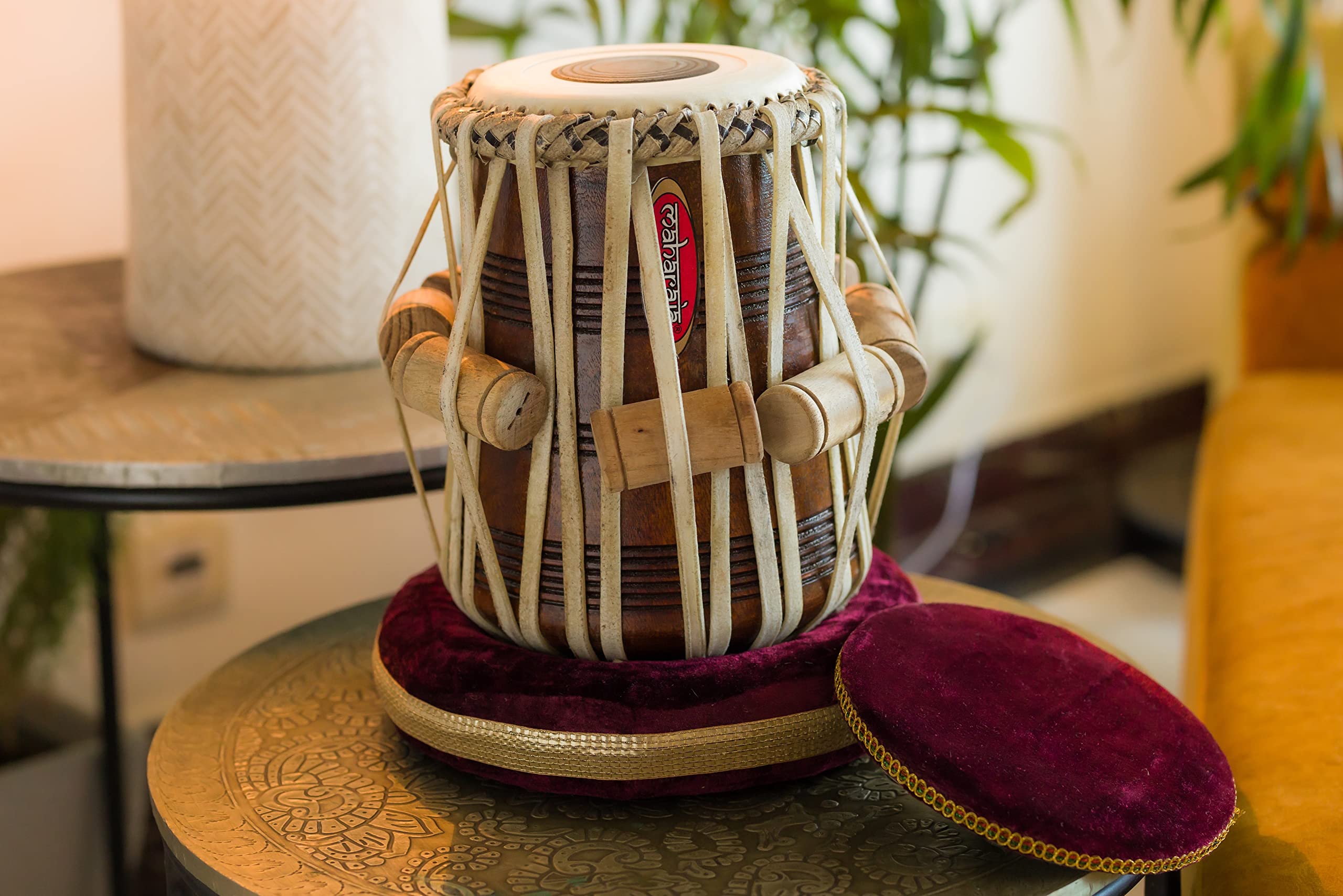 Concert Tabla Drum Set, 5½ Kg Lacquer Polish Copper Bayan, Maharaja, Finest Dayan with Padded Bag, Hammer, Cushions & Cover (PDI-BJJ)