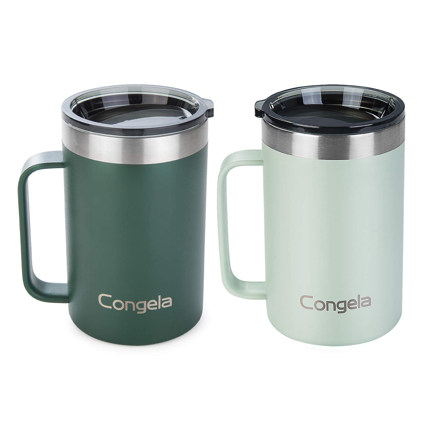 Congela 18oz stainless steel insulated coffee mugs with handle, double wall stainless coffee mugs, coffee tumblers 2Pack (Forest+Desert Sage,18oz 2Pack)