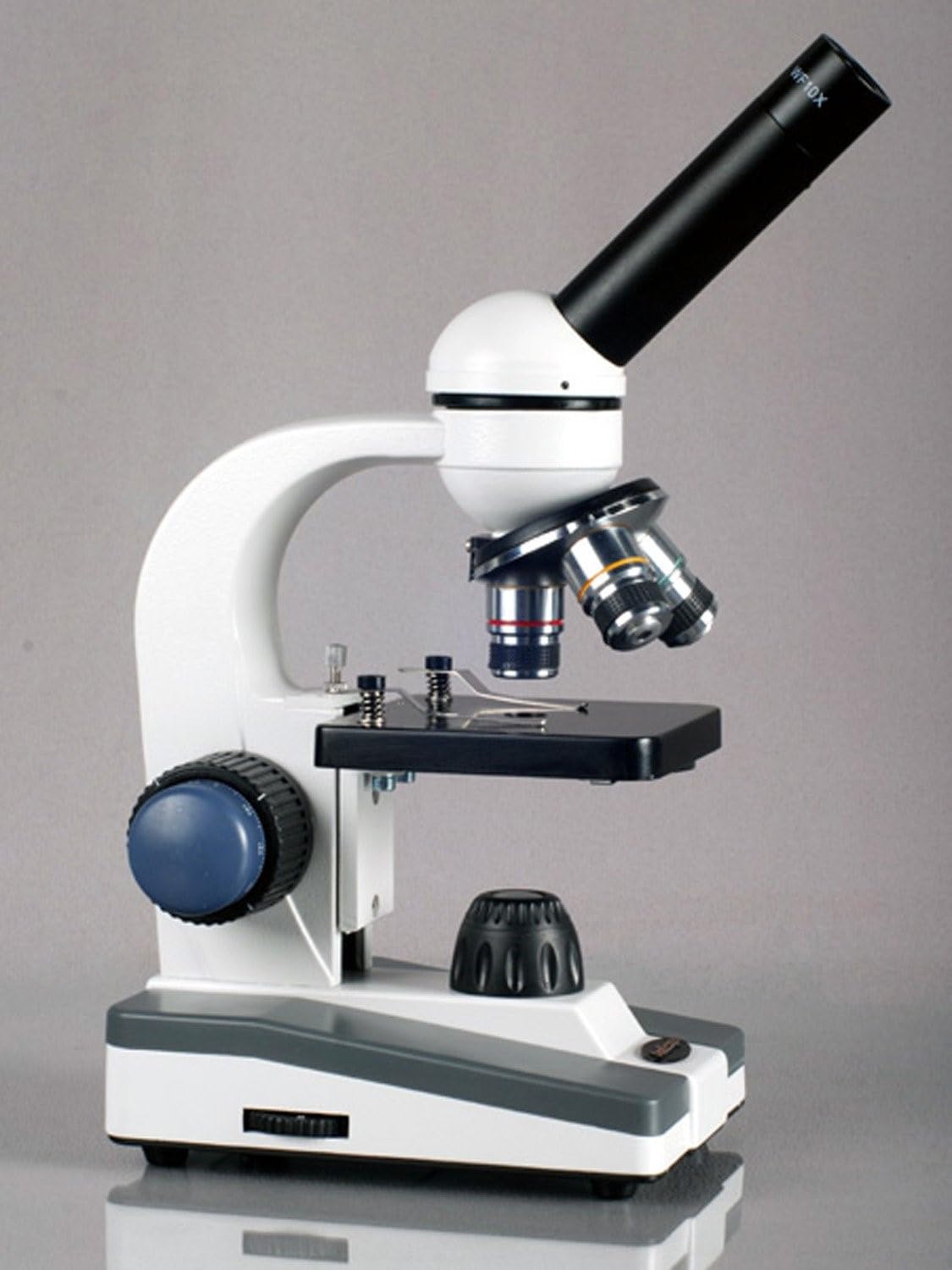 AmScope M150-MS Compound Monocular Microscope, WF10x Eyepiece, 40x-400x Magnification, LED Illumination, Brightfield, Single-Lens Condenser, Coarse and Fine Focus, Mechanical Stage, 110V