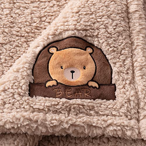 Bertte Sherpa Fleece Baby Blanket | Plush Swaddle Receiving Blankets Super Soft Warm Lightweight Breathable for Infant Toddler Crib Stroller - 33"x43" Large, Light Beige