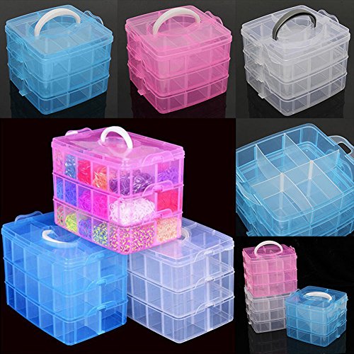 Baost 3-Layer Detachable Portable Clear Plastic Ornament Box Holder Carrier Art Craft Jewelry Earring Ring Beads Sewing Accessories Storage Organizer Container Case with Handle White