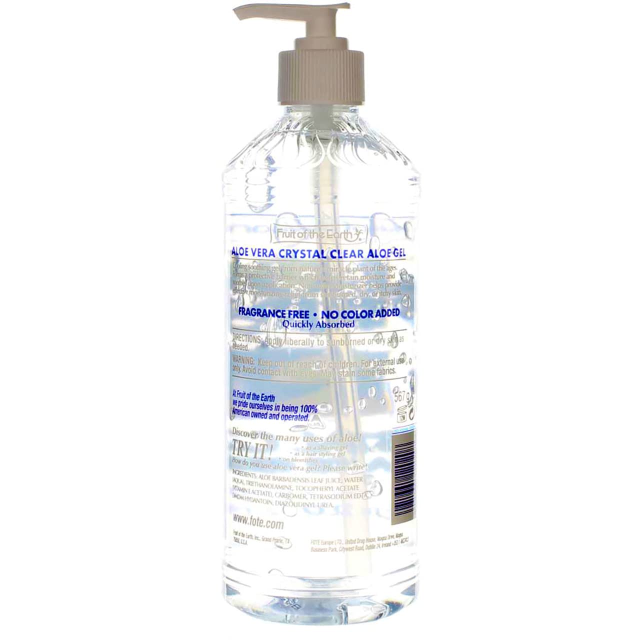 Fruit of the Earth Aloe Vera Crystal Clear Aloe Gel,20 oz (Pack of 3)