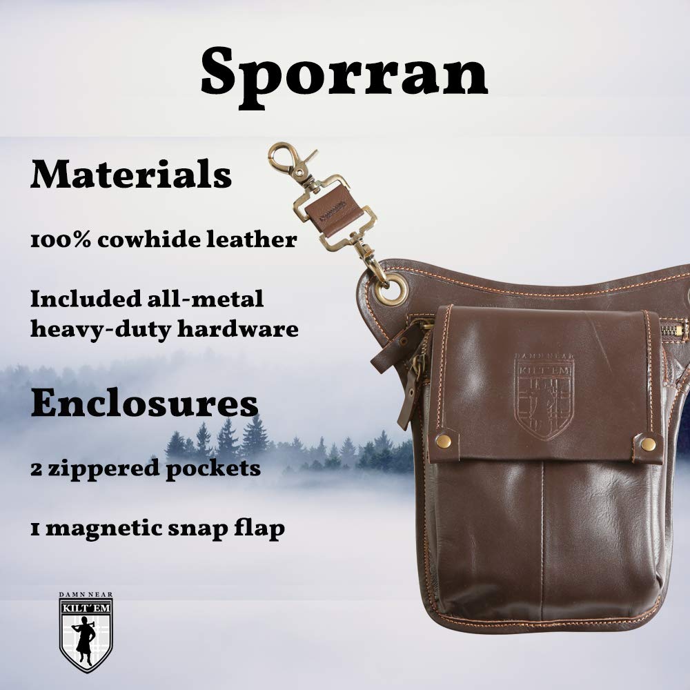 Damn Near Kilt 'Em Premium Black Leather Sporran Kilt Accessory