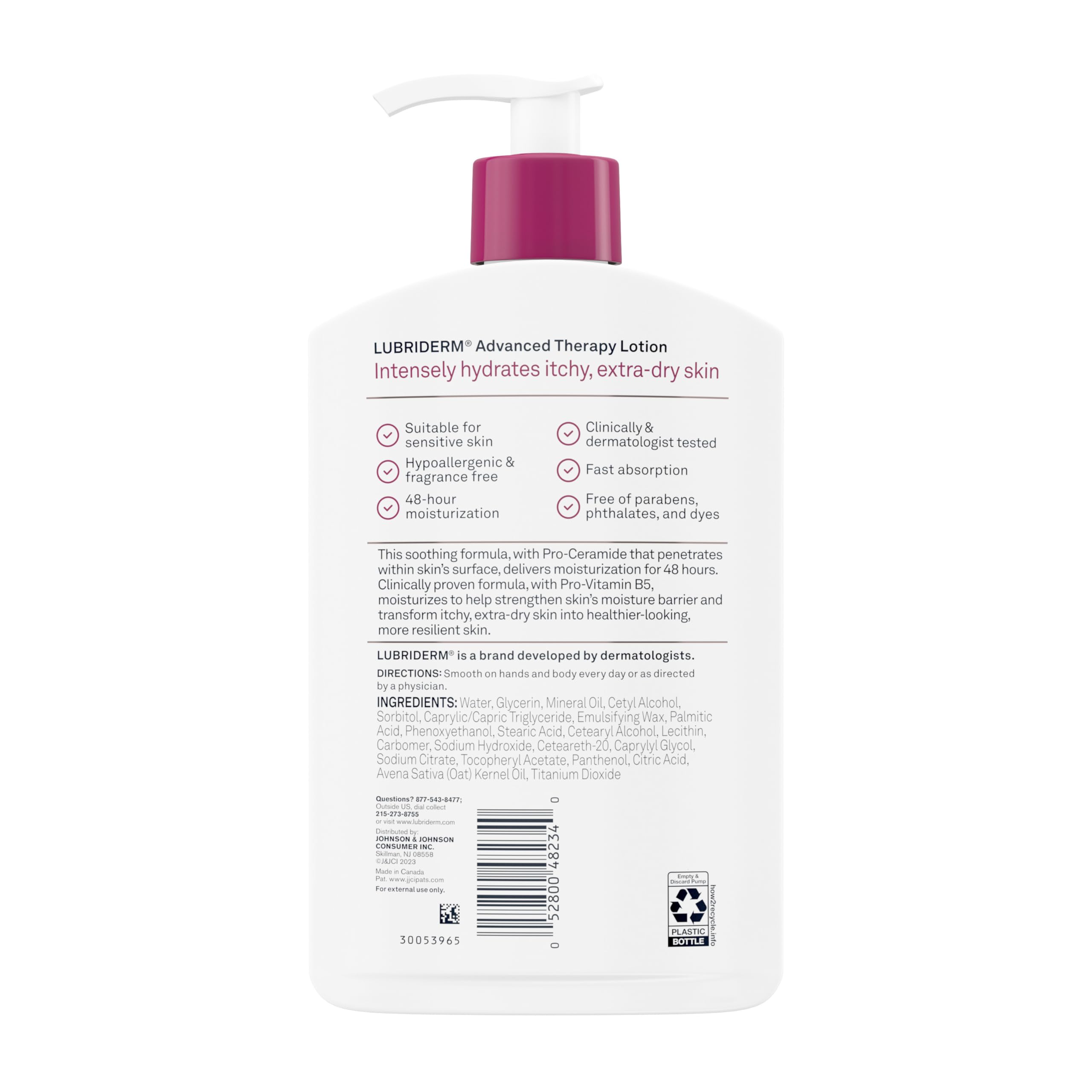 Lubriderm Advanced Therapy Fragrance Free Moisturizing Hand & Body Lotion + Pro-Ceramide with Vitamins E & Pro-Vitamin B5, Intense Hydration for Itchy, Extra Dry Skin, Non-Greasy, 16 fl. oz