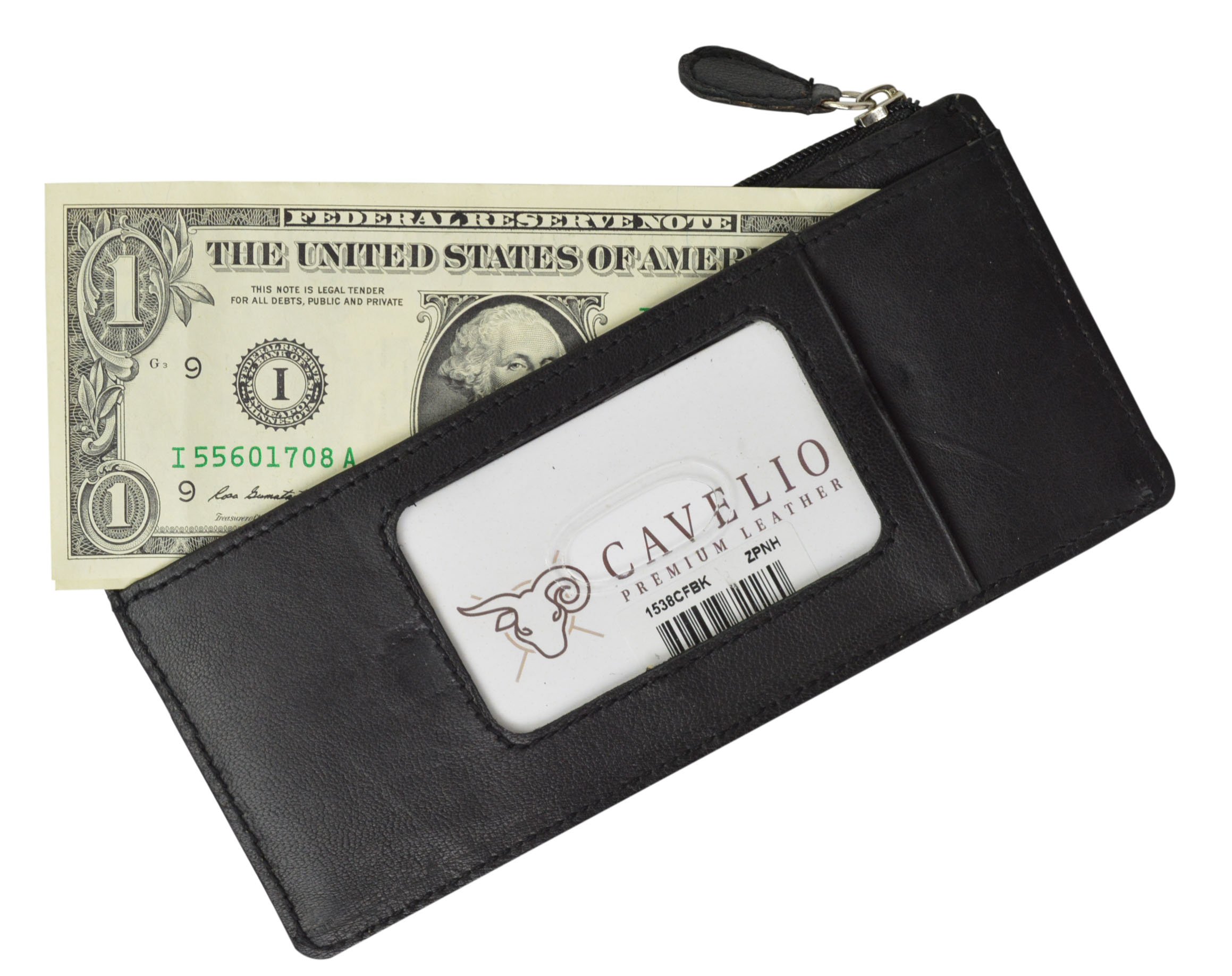 Cavelio Leather Thin Vertical Stacker Card Case Wallet with ID Window (Pink)