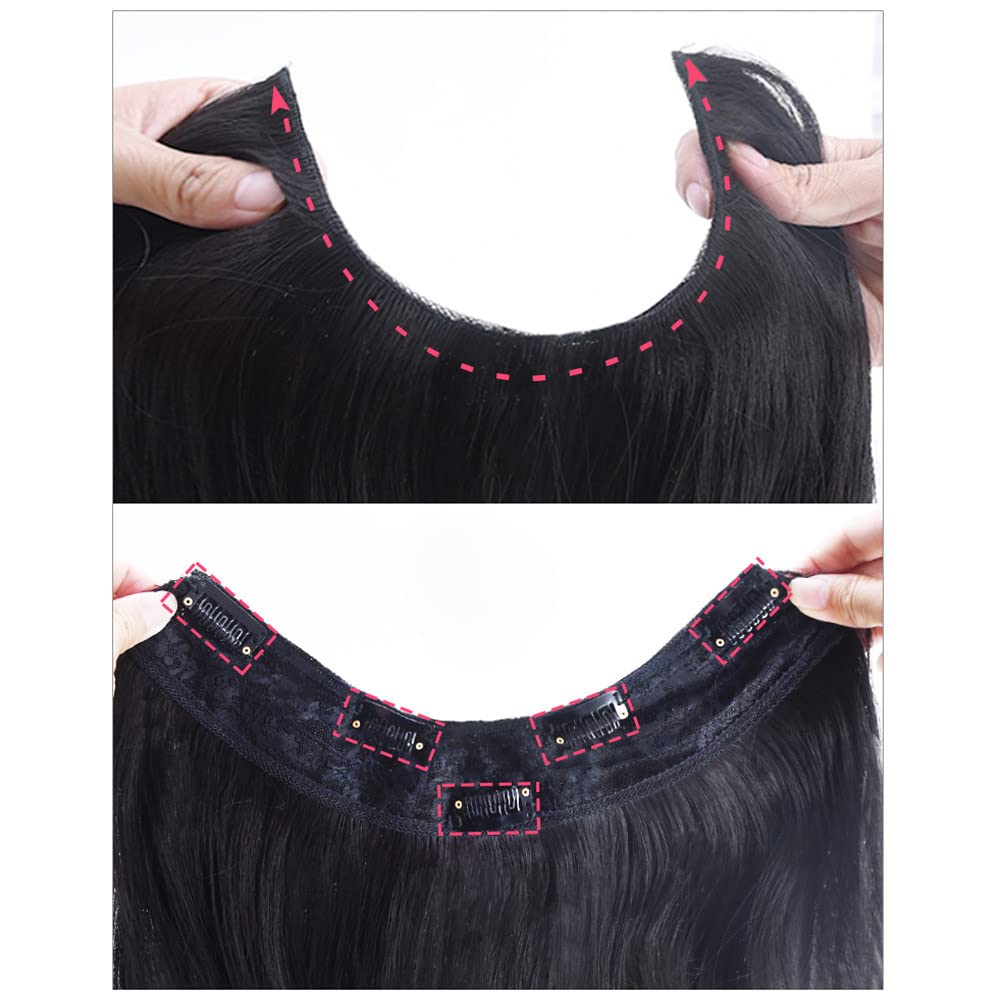 Medium Length 12" Wavy U-Shape Part Half Wig One Piece Clip in Hair Extension Medium Brown