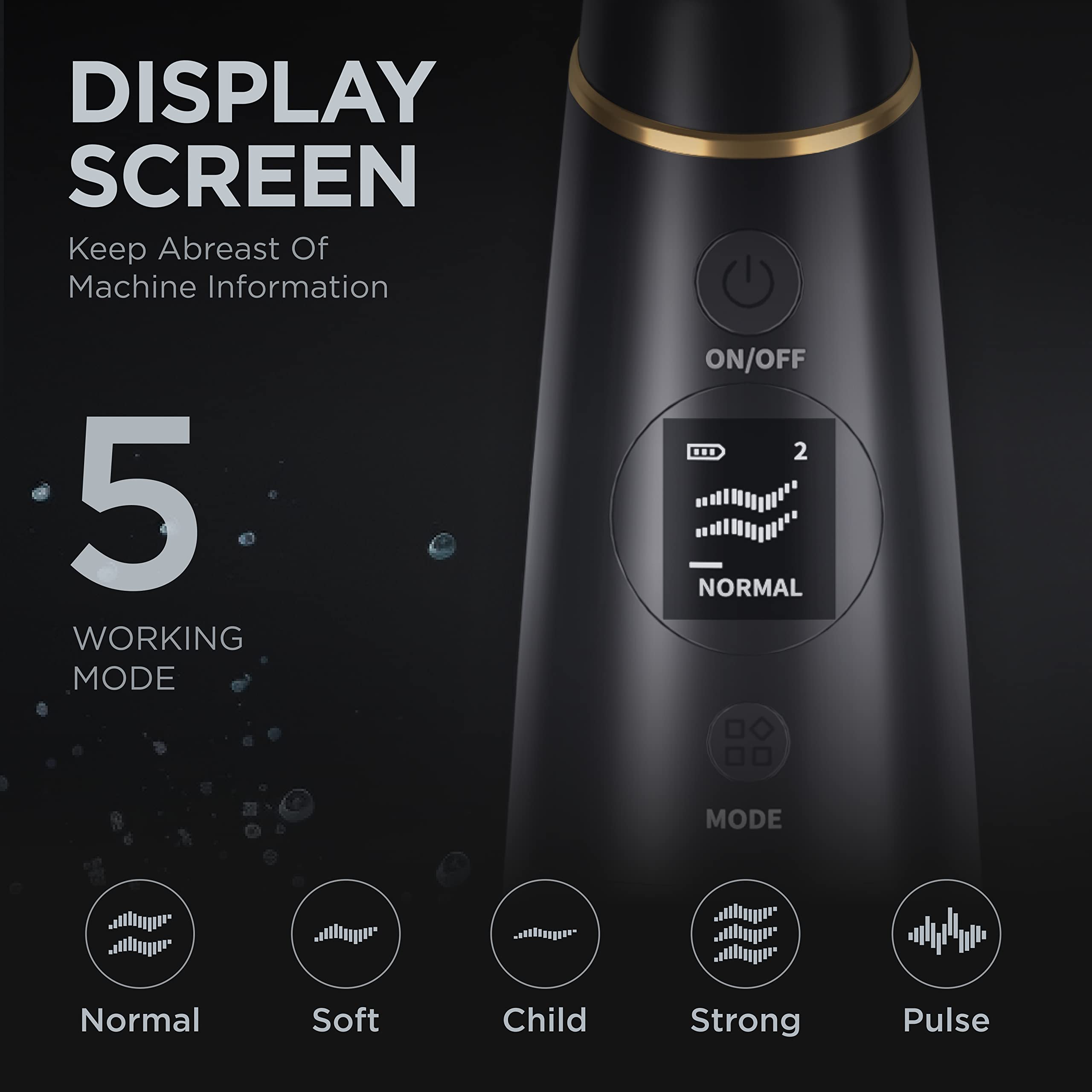 AROVEA Water Flosser, 5 Professional Modes, 8 Replaceable Jet Tips - IPX7 Waterproof, Powerful Rechargeable Battery Life, Oral Dental flosser for Home Travel