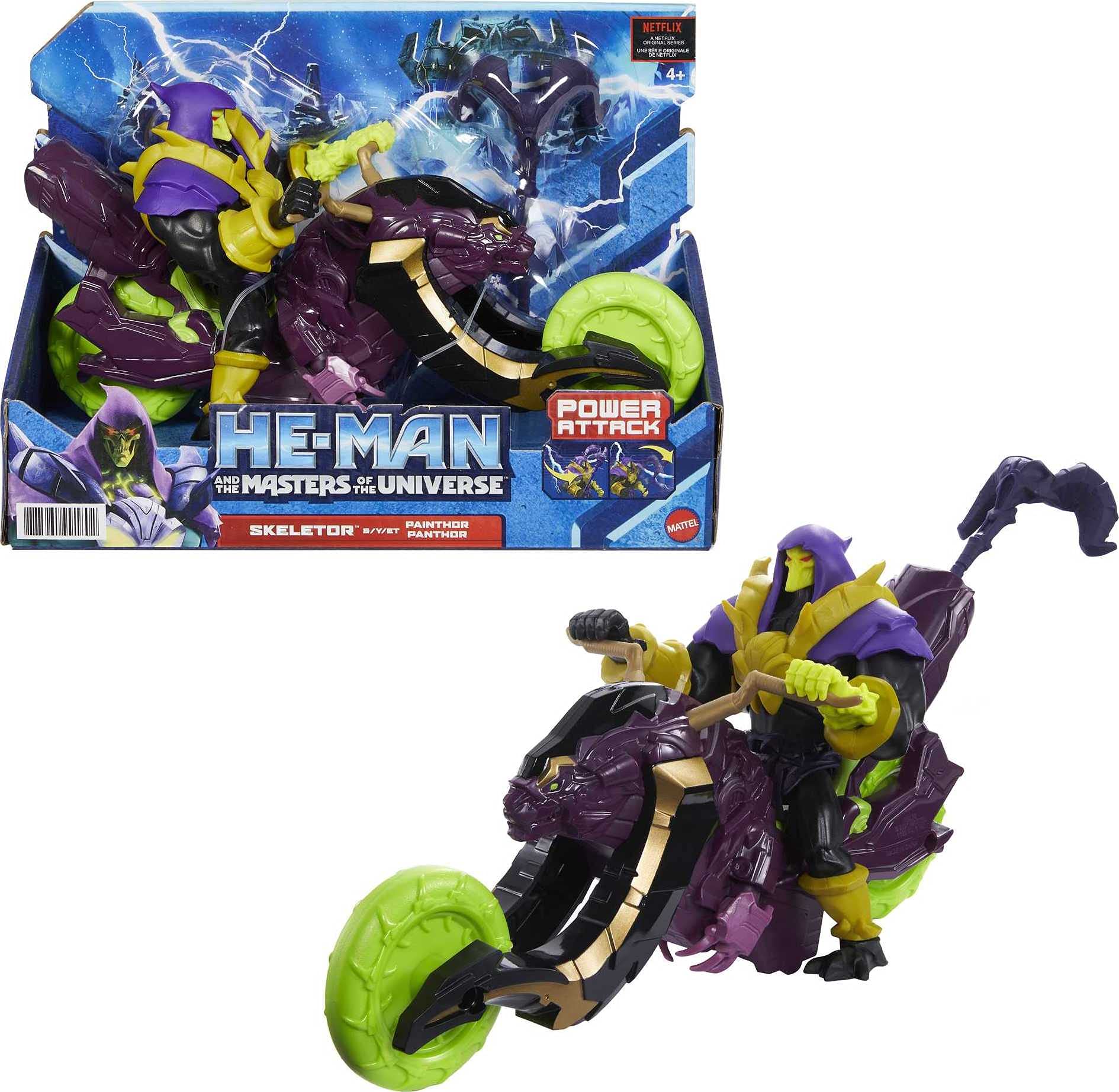 Masters of the Universe He-Man and The Action Figure + Vehicle Based on Animated Series, Articulated Battle Characters, Gift for 4 Years and Older