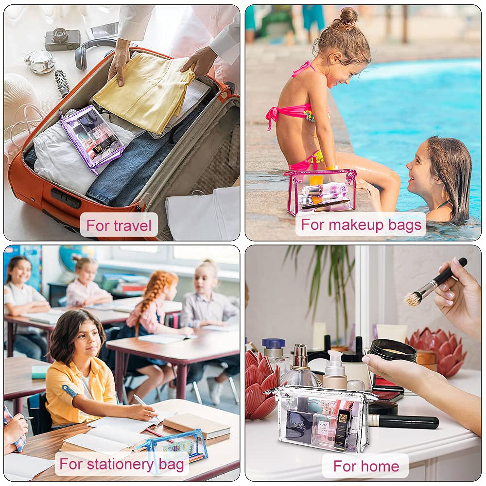 Meetory 5 Pcs Clear Waterproof Cosmetic Bag with Zipper, PVC Transparent Plastic Makeup Organizing Bags Travel Toiletry Pouch for Bathroom, Vacation and Organizing