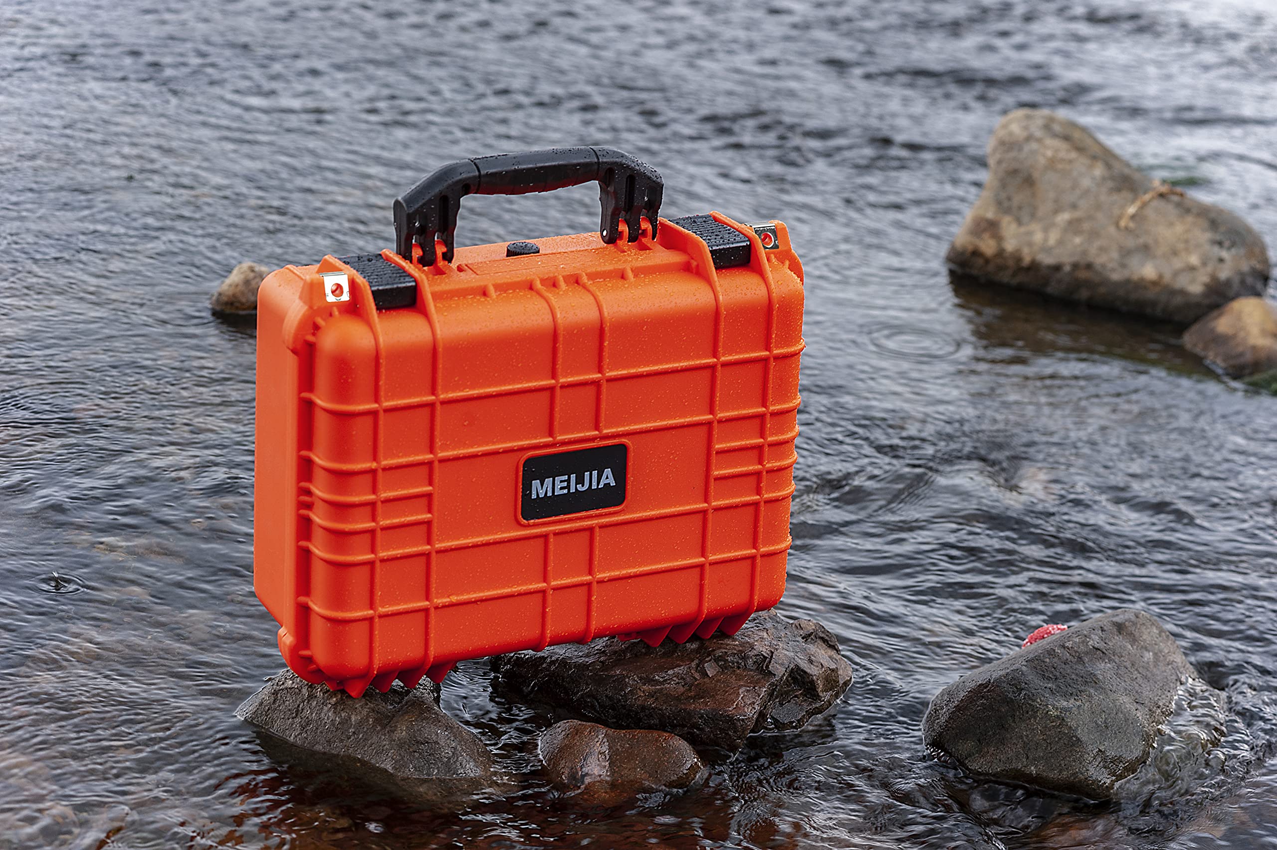 MEIJIA Portable All Weather Waterproof Camera Case with Customizable Fit Foam,Fit Use of Drones, Camera, Equipments, Pistols,15.98x12.99x6.85inches(Orange)