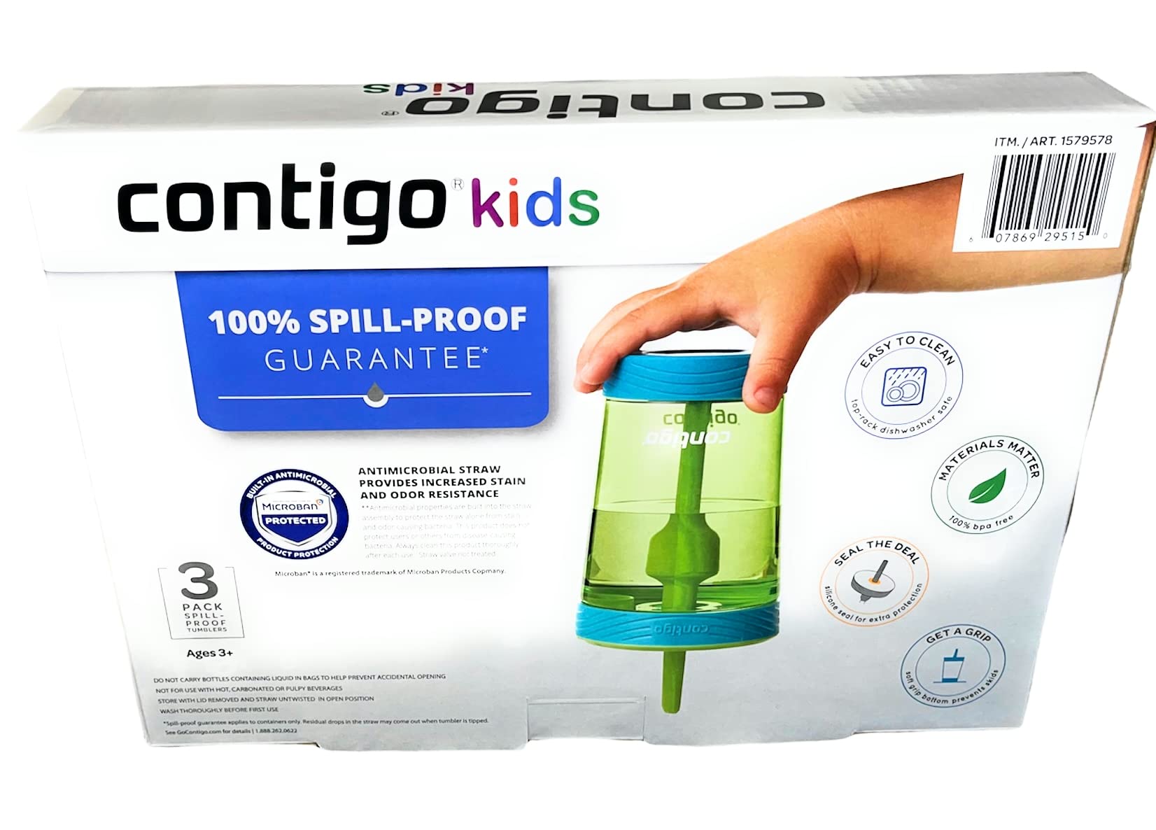 Contigo Spill-Proof Kids Tumbler, 3-Pack, Pink, Green, Aqua, Comes with Customized Bryant Supplies, LLC Pen,14 ounce