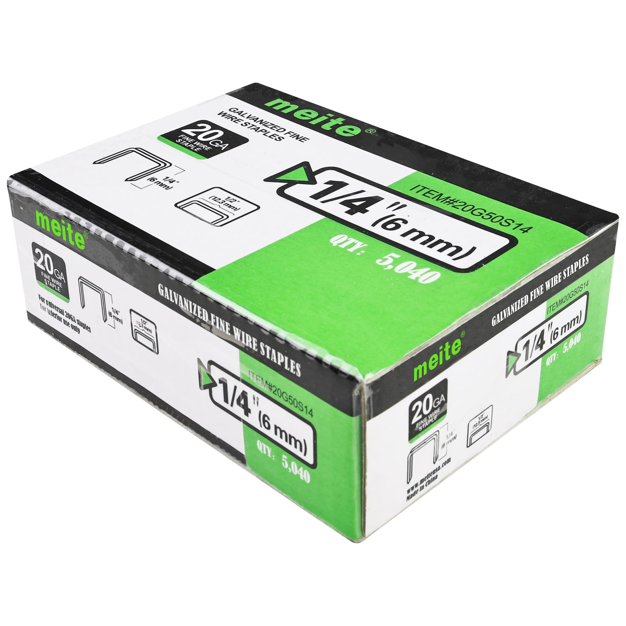 meite 20 Gauge 1/2-Inch (12.3mm) Crown 1/4-Inch Length Upholstery Staples for Staple Gun, Fine Wire Galvanized Staples for Carpet, Work Box, Cable, Shed (5,000 Pieces)