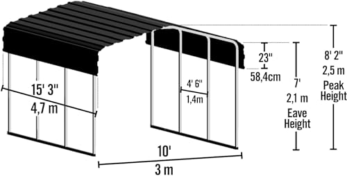 Arrow Sheds Amazon Exclusive 10' x 15' x 7' 29-Gauge Carport with Galvanized Steel Roof Panels and Enclosure Kit, Charcoal