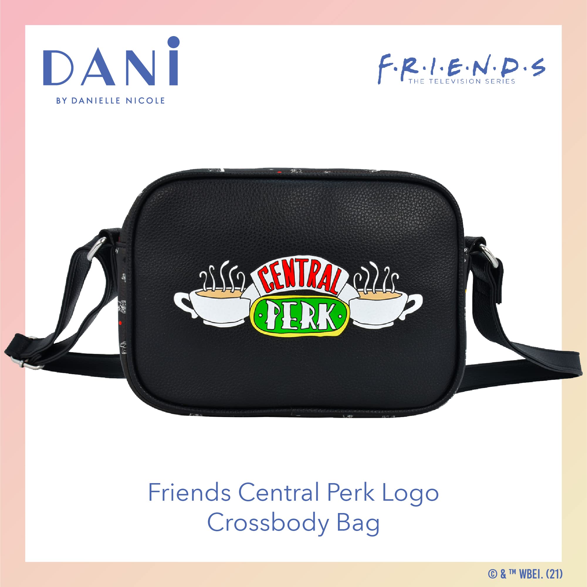 Danielle Nicole DANI Friends Central Perk Logo Crossbody Bag, Purse for Women, Black