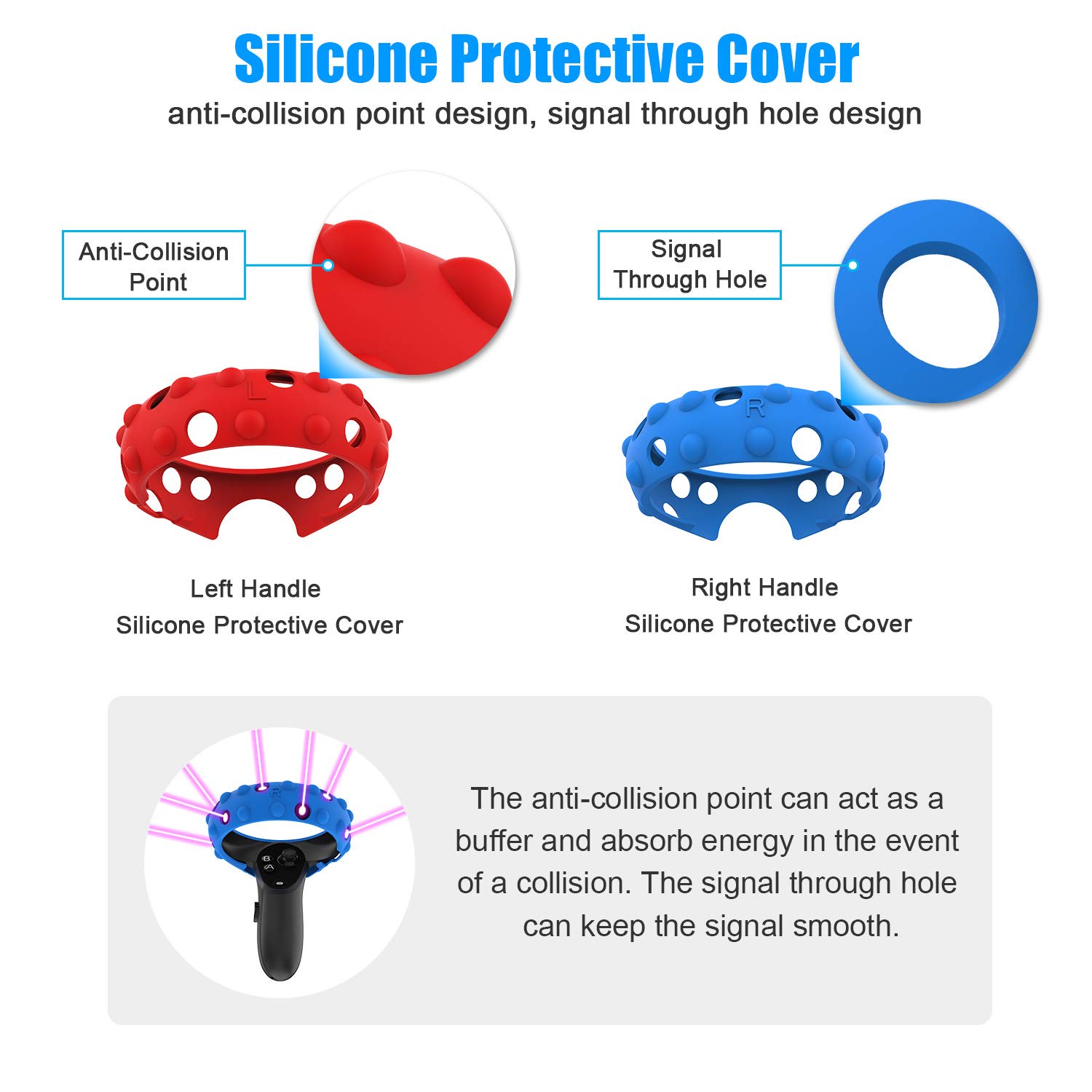 AMVR Table Tennis Paddle Grip Handle, Left & Right Handle Silicone Protective Cover Rings for Oculus Quest or Rift S Touch Controllers Playing Eleven Table Tennis VR Game (Not Fit Quest 2)