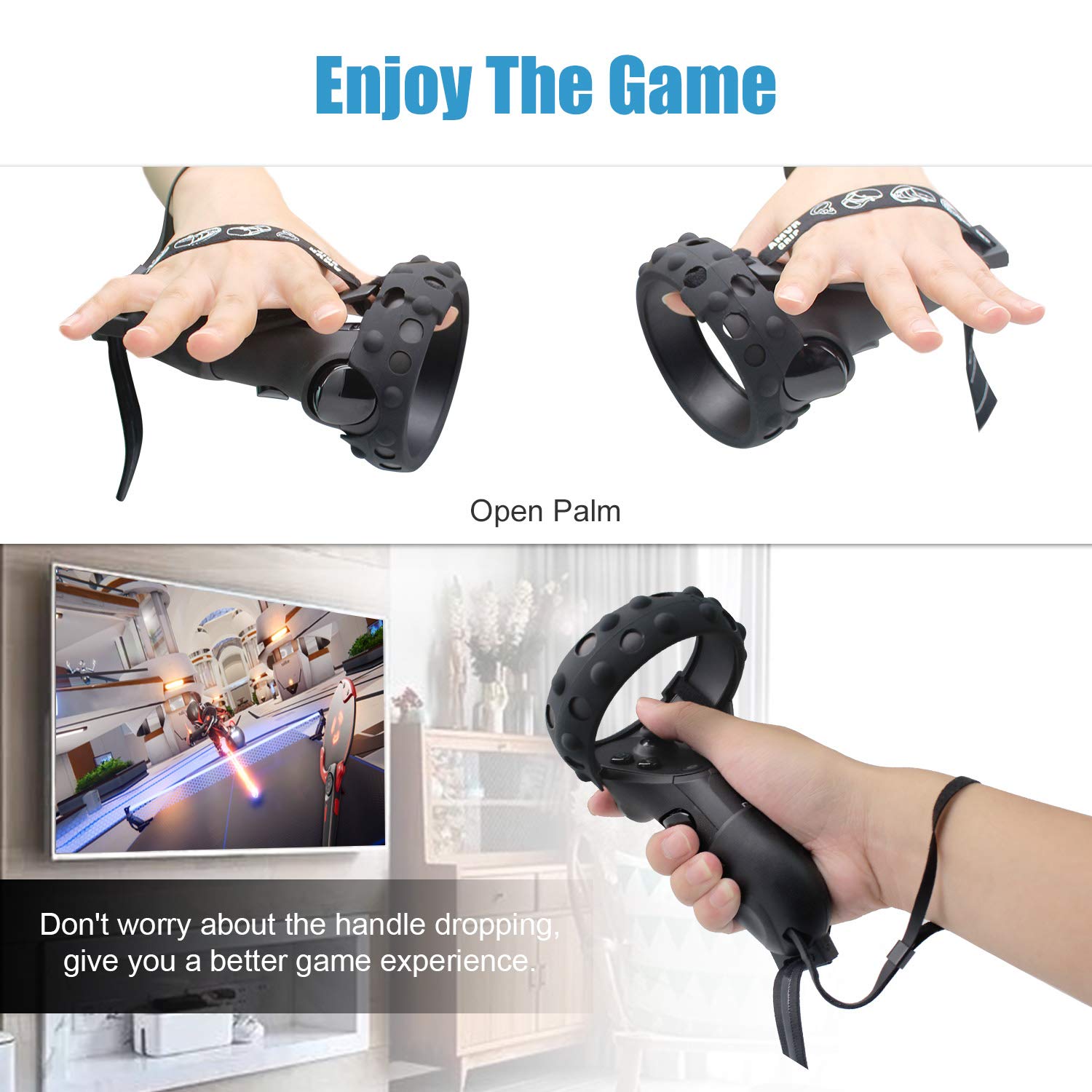 AMVR Touch Controller Grip Cover & Anti-Collision Silicone Protection Cover Ring Comfort Set for Oculus Quest 1 or Rift S Accessories, with Adjustable Wrist Strap Anti-Throw Handle Protective Sleeve